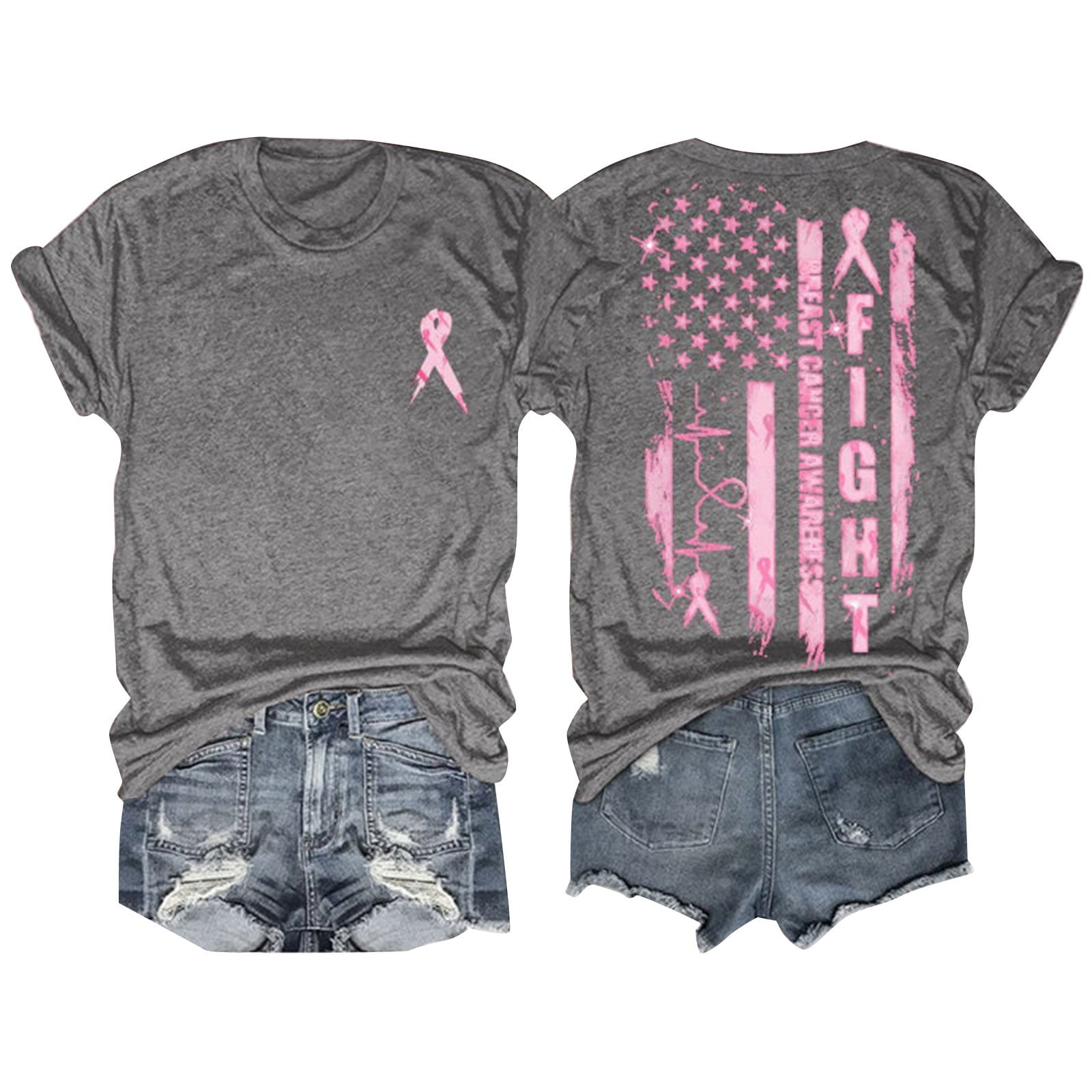 Holzkary Pink Ribbon Shirts for Women Breast Cancer Awareness Tshirts ...