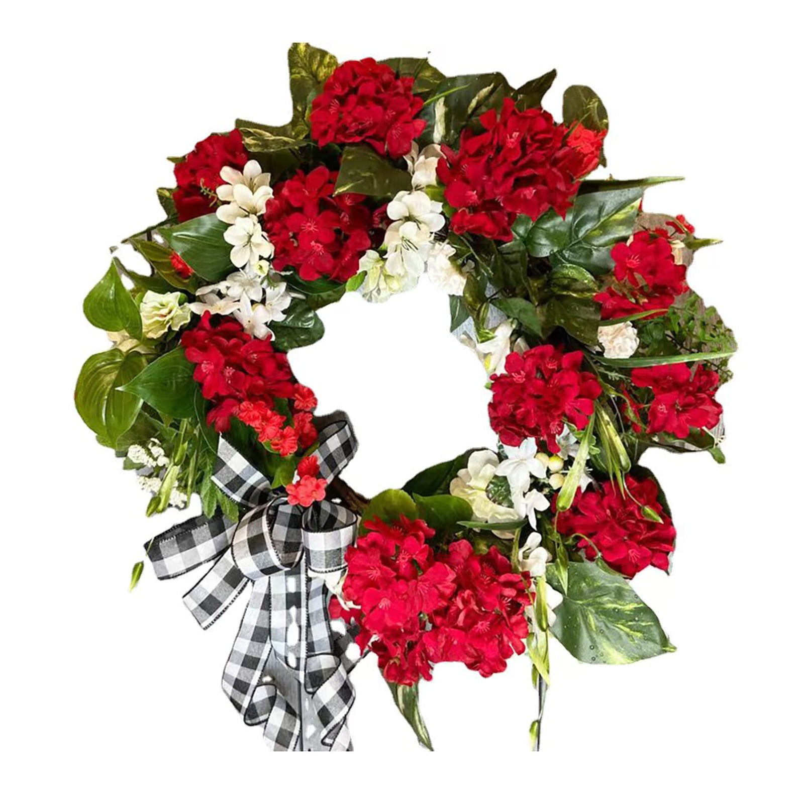 Holzkary Red Geranium Wreath Spring Summer Front Door Red Geranium ...