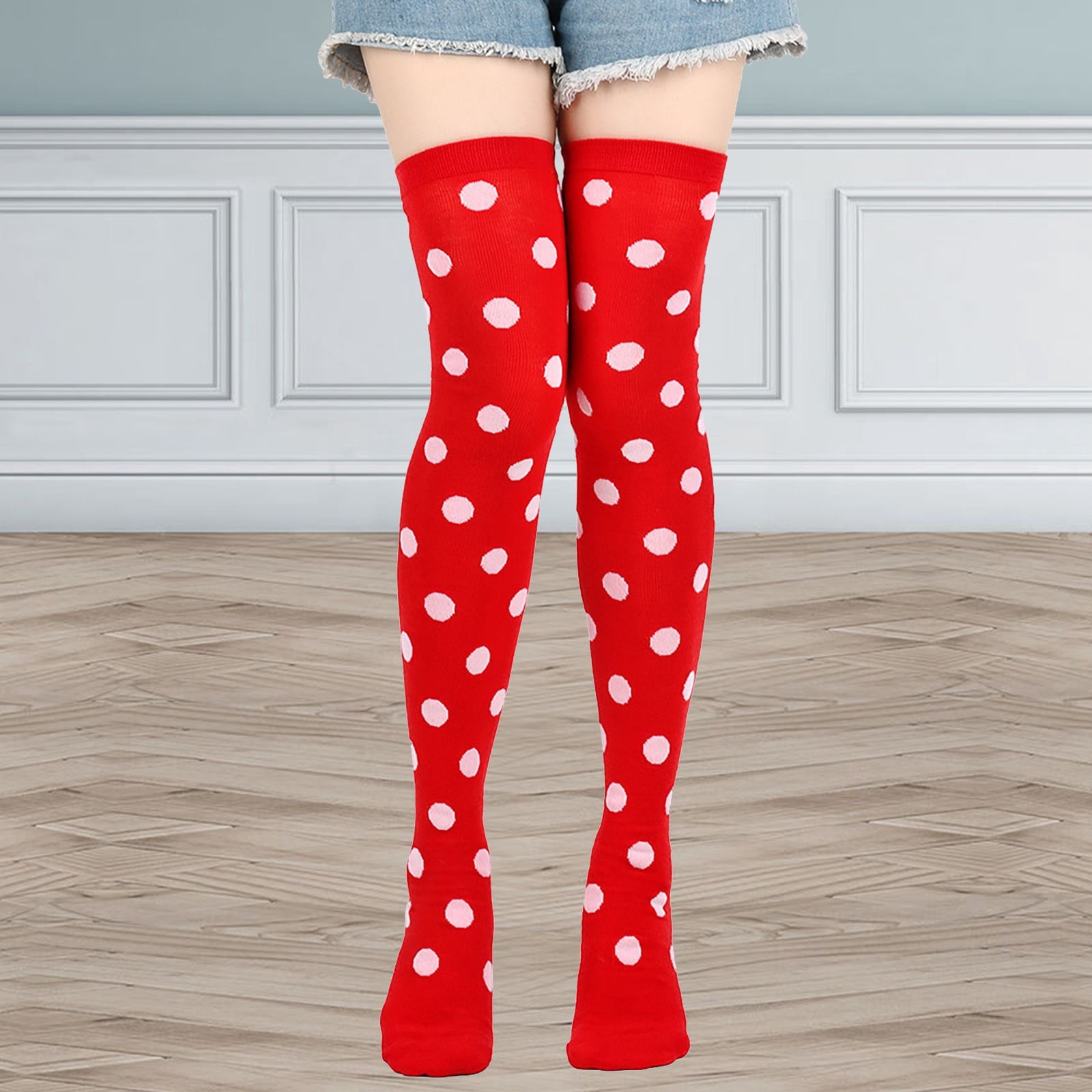 Holzkary Thigh High Socks for Women Novelty Polka Dot Over The Knee ...