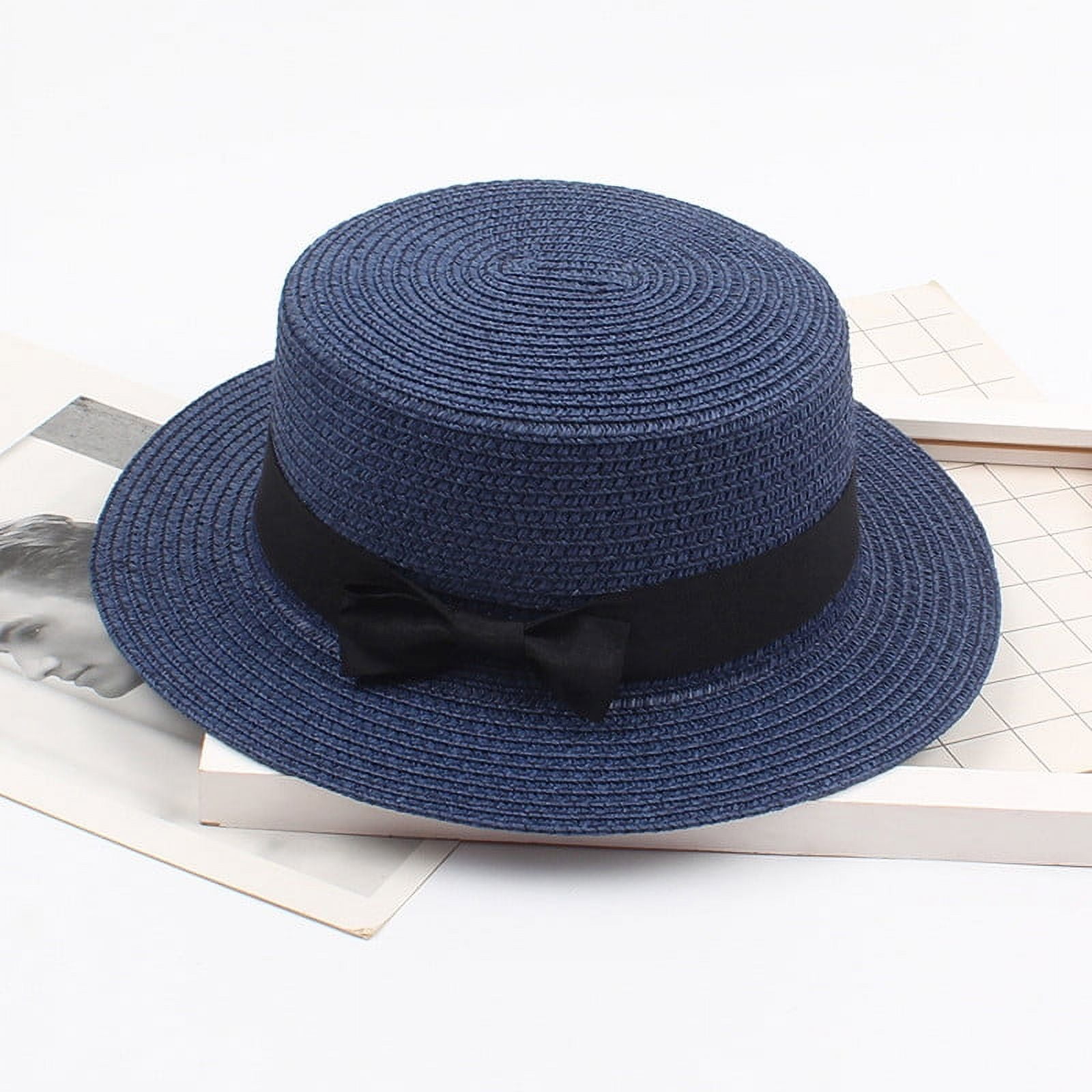 Holzkary Women Straw Boater Hat Summer Beach Sun Sailor Bowler Cap ...