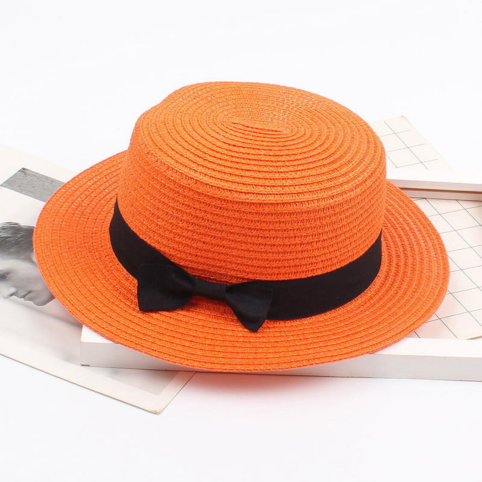 Holzkary Women Straw Boater Hat Summer Beach Sun Sailor Bowler Cap ...