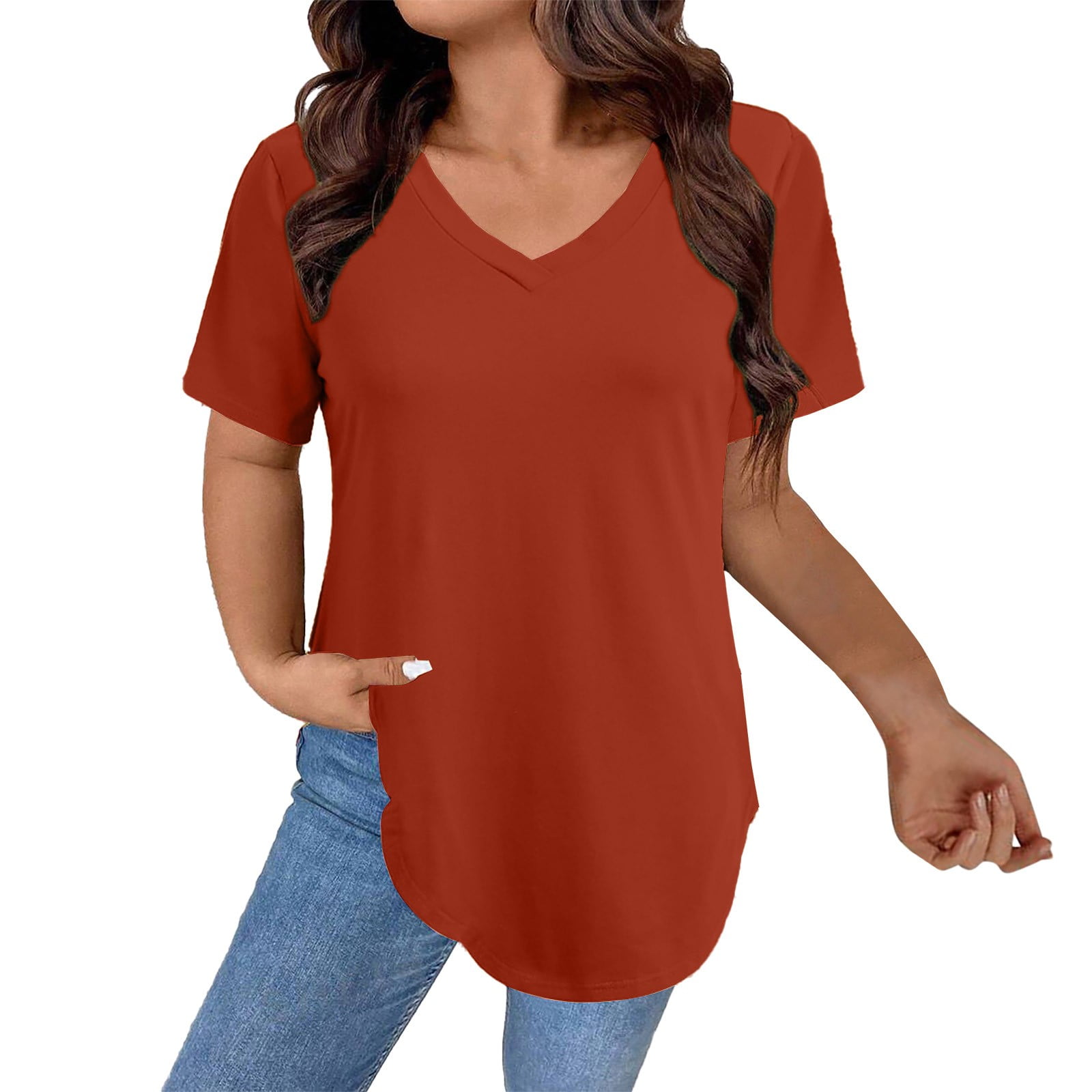 Holzkary Women's Short Sleeve Tunic Tops Summer V Neck Shirts Casual ...