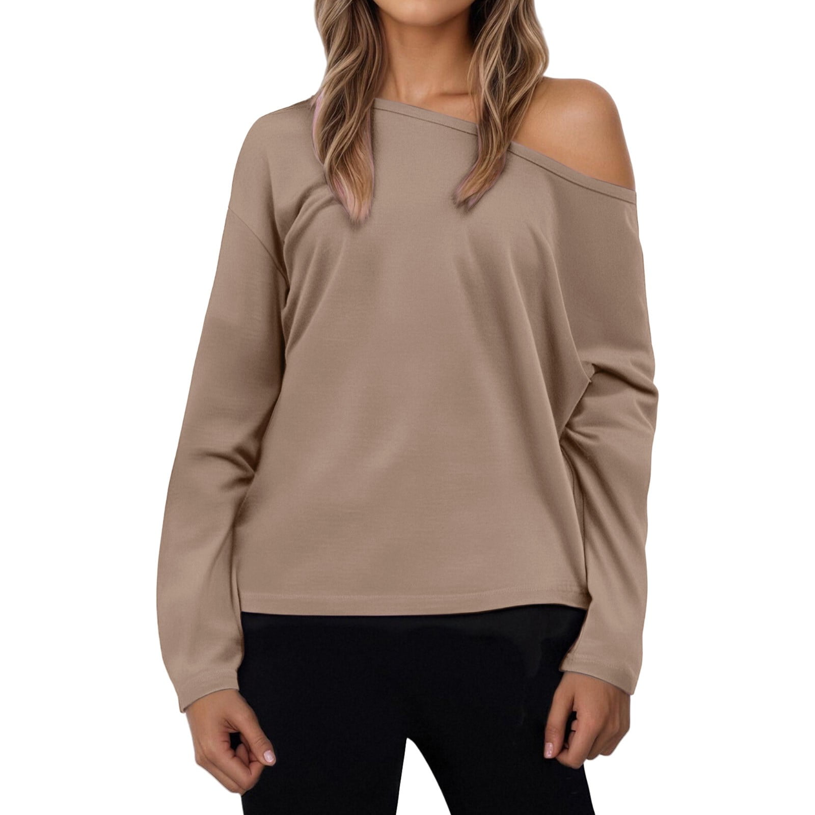 Holzkary Womens Oversized One Shoulder Asymmetrical Neck Long Sleeve ...