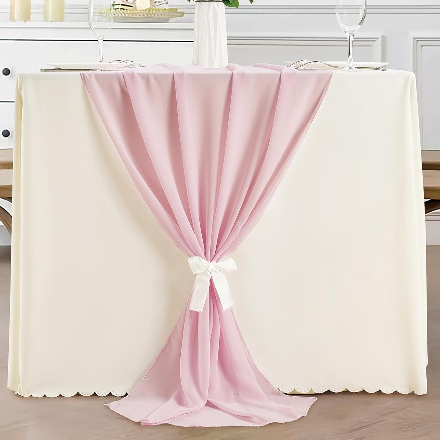 Holzlrgus 1 Pack Pink 10Ft Chiffon Table Runner, 27.5 x118 Inches Sheer ...