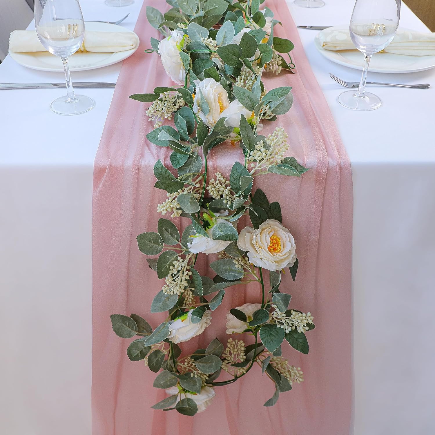 Holzlrgus 10Ft Dusty Rose Chiffon Table Runner Dusty Pink Sheer Table ...