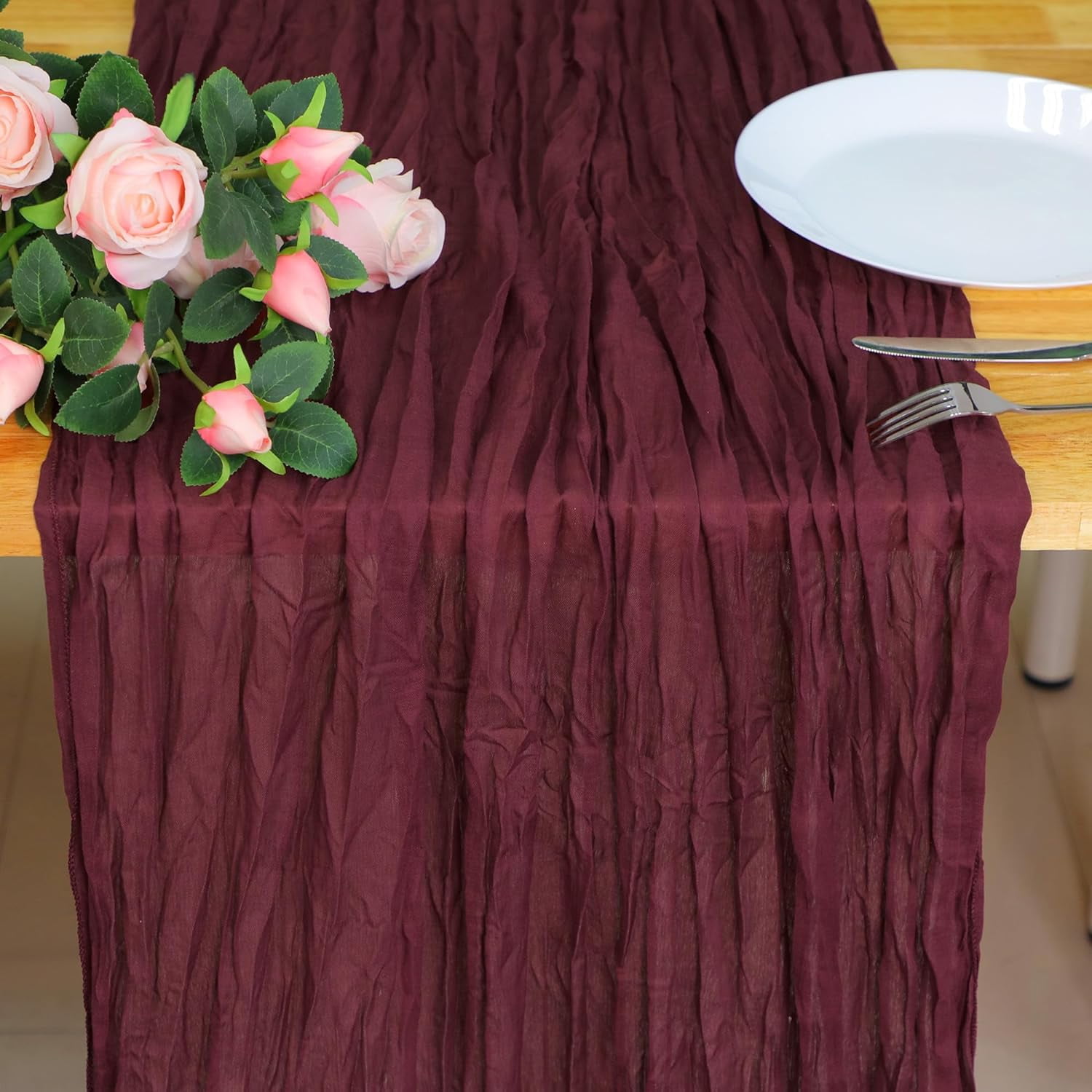 Holzlrgus 13Ft Burgundy Cheesecloth Table Runner, 160inch Long Cheese ...