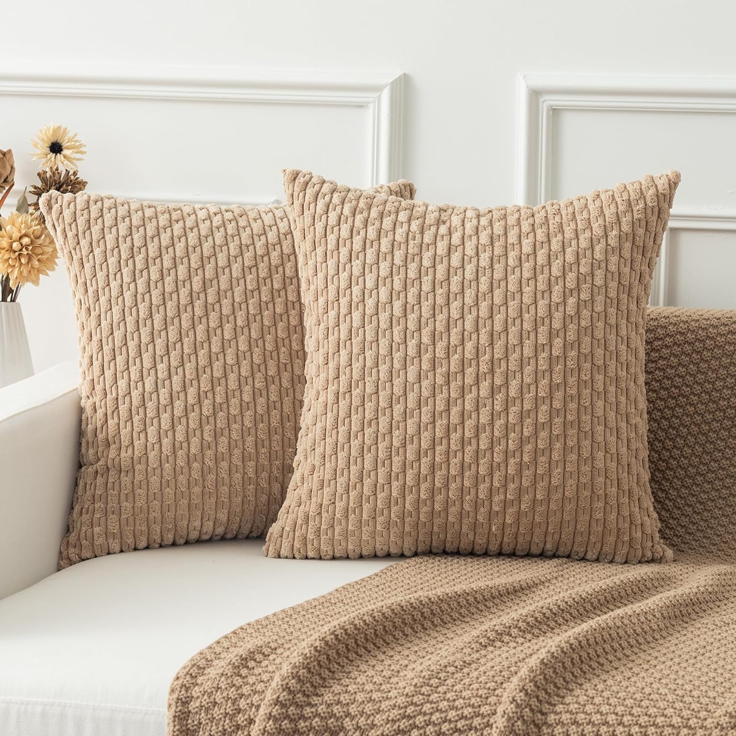 Holzlrgus 2 Packs Tan Decorative Throw Pillow Covers 20x20 Inch for ...