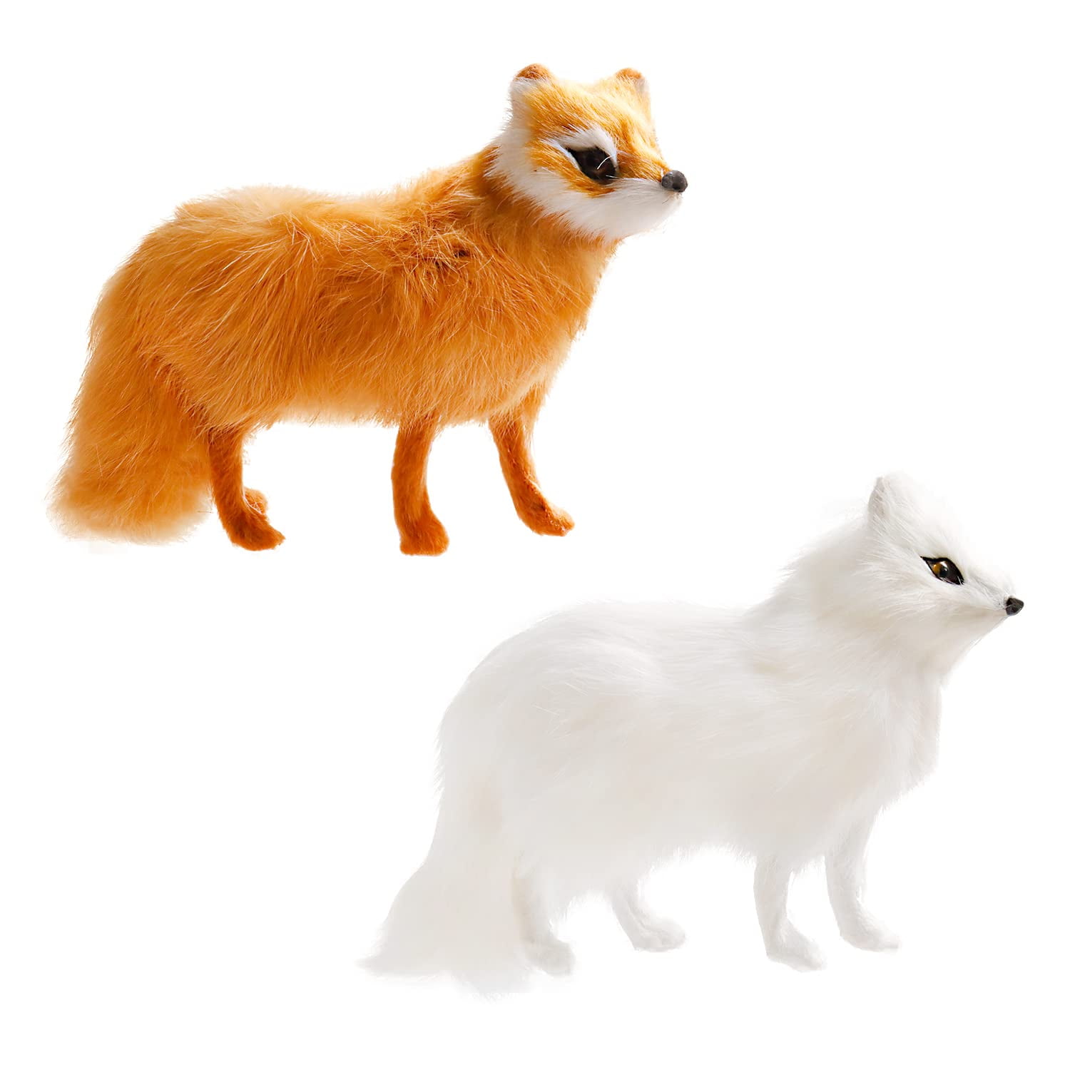 Holzlrgus 2 Pcs Simulated Plush Fox Fake Furry Fox Figurines Realistic ...