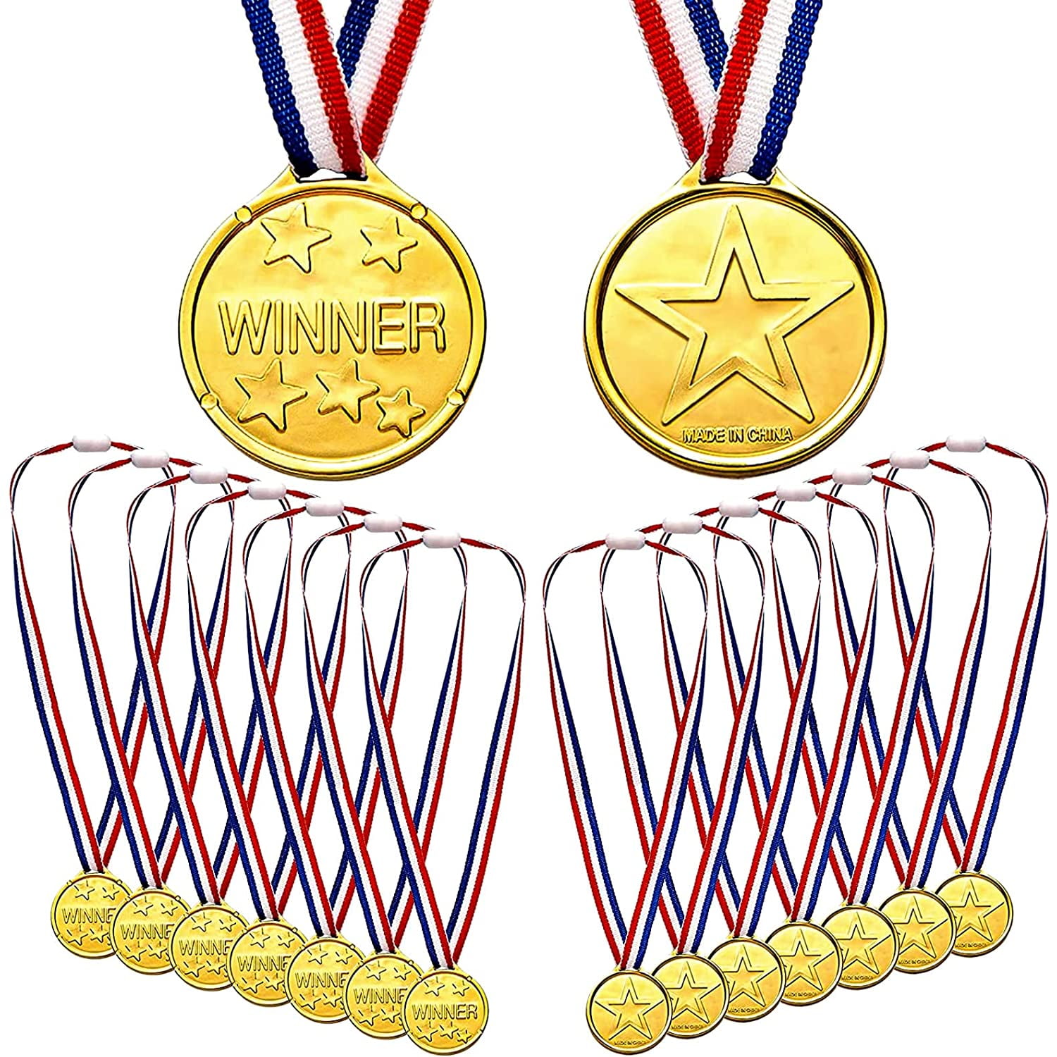 Holzlrgus 20 Pcs Gold Award Medals Winner with Ribbon Necklaces Award ...