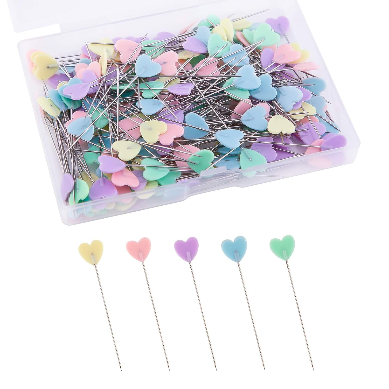 Holzlrgus 200pcs Flat Love Head Pins with a Storage Box Assorted Colors ...