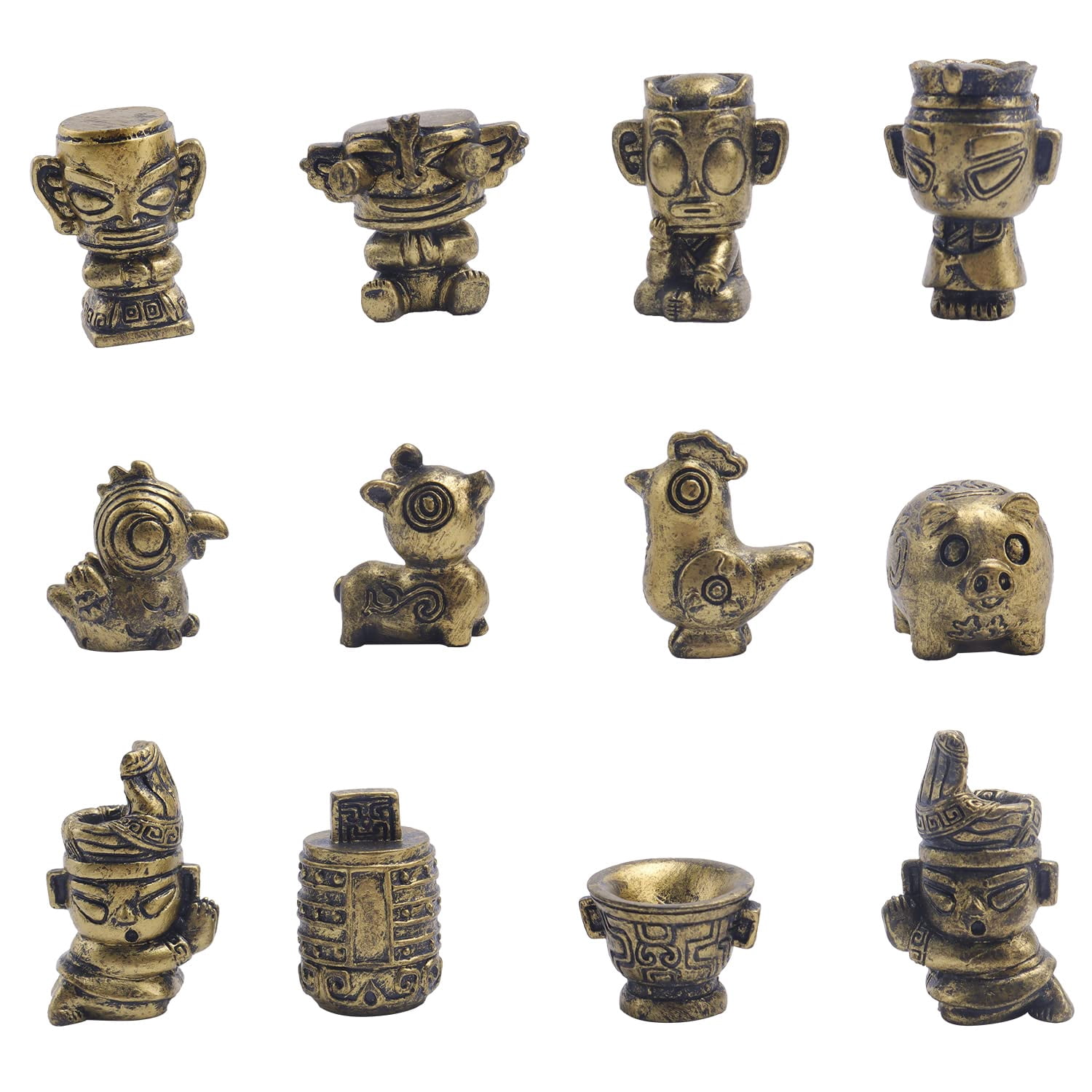 Holzlrgus 24 Pcs Mini Bronze Ware Figurines Ancient Chinese Bronze ...