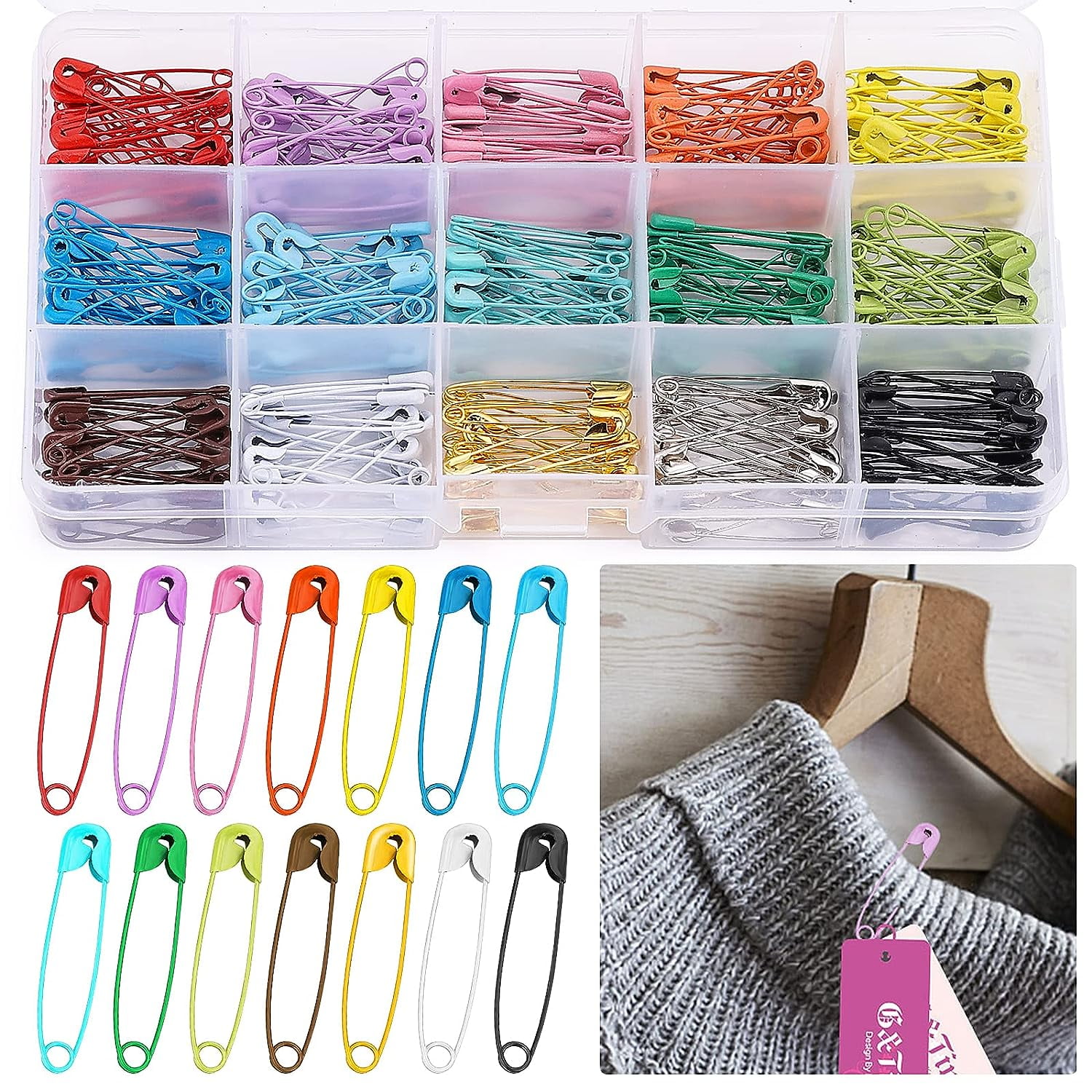 Holzlrgus 300 Pieces 32mm Safety Pins, Small Safety Pins Colored Safety ...