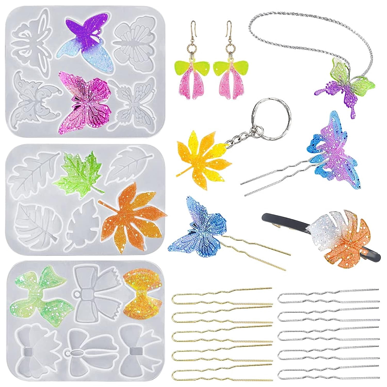Holzlrgus 3pcs Hair Clips Resin Molds Butterfly Epoxy Molds with 10pcs ...