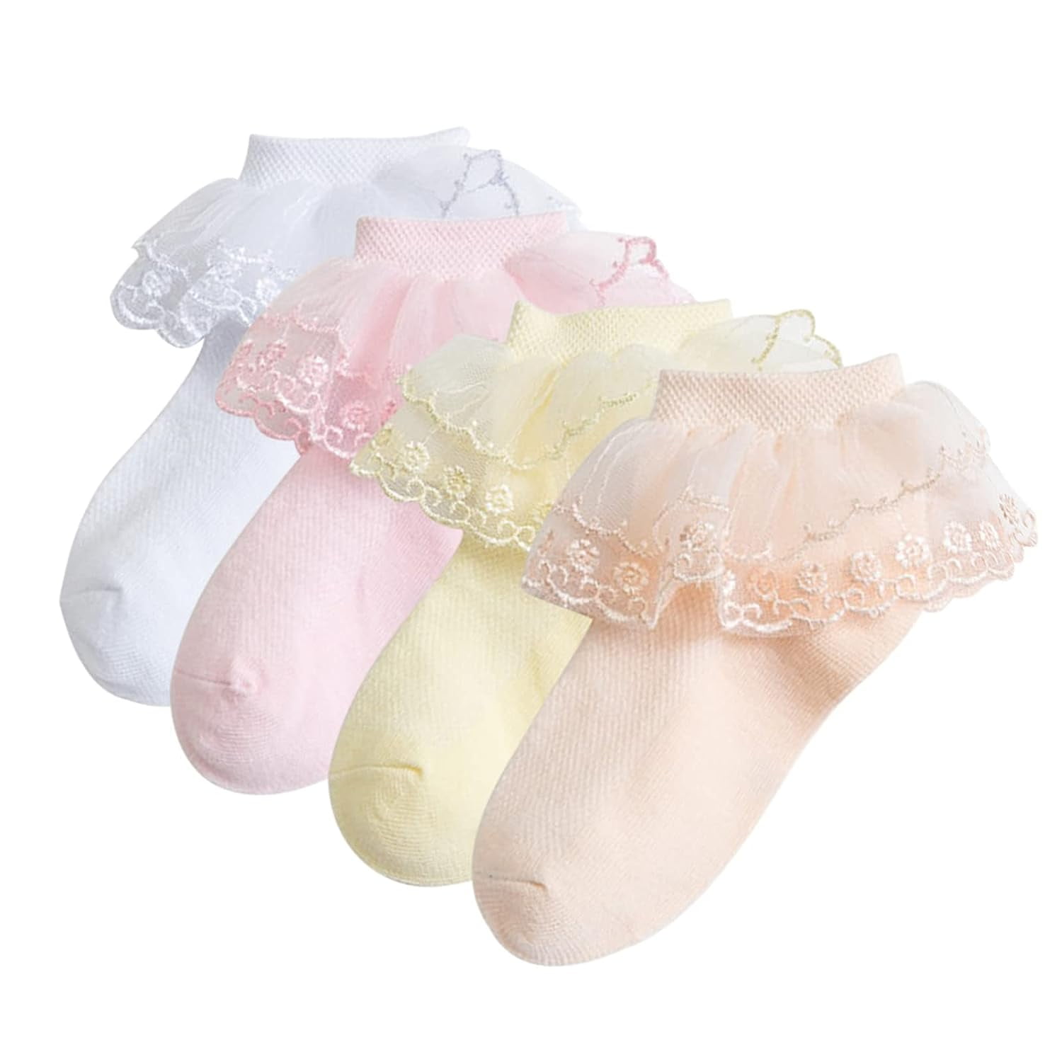 Holzlrgus 4 Pairs Lace Ruffle Ankle Socks for Girl, Cotton Princess ...