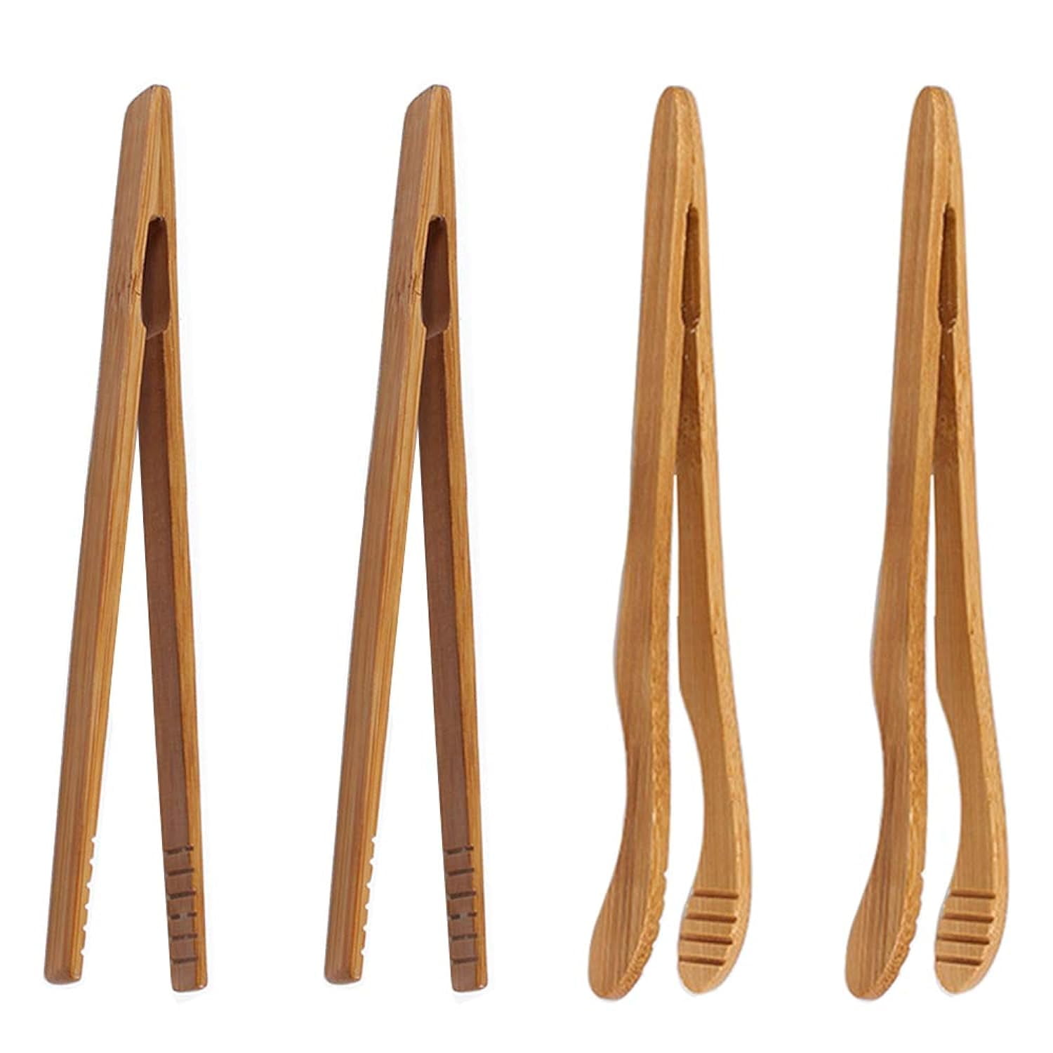 Holzlrgus 4 pack Bamboo Toaster Tongs - 7” Reusable Wood Cooking Tongs -Ideal Kitchen Utensil ...