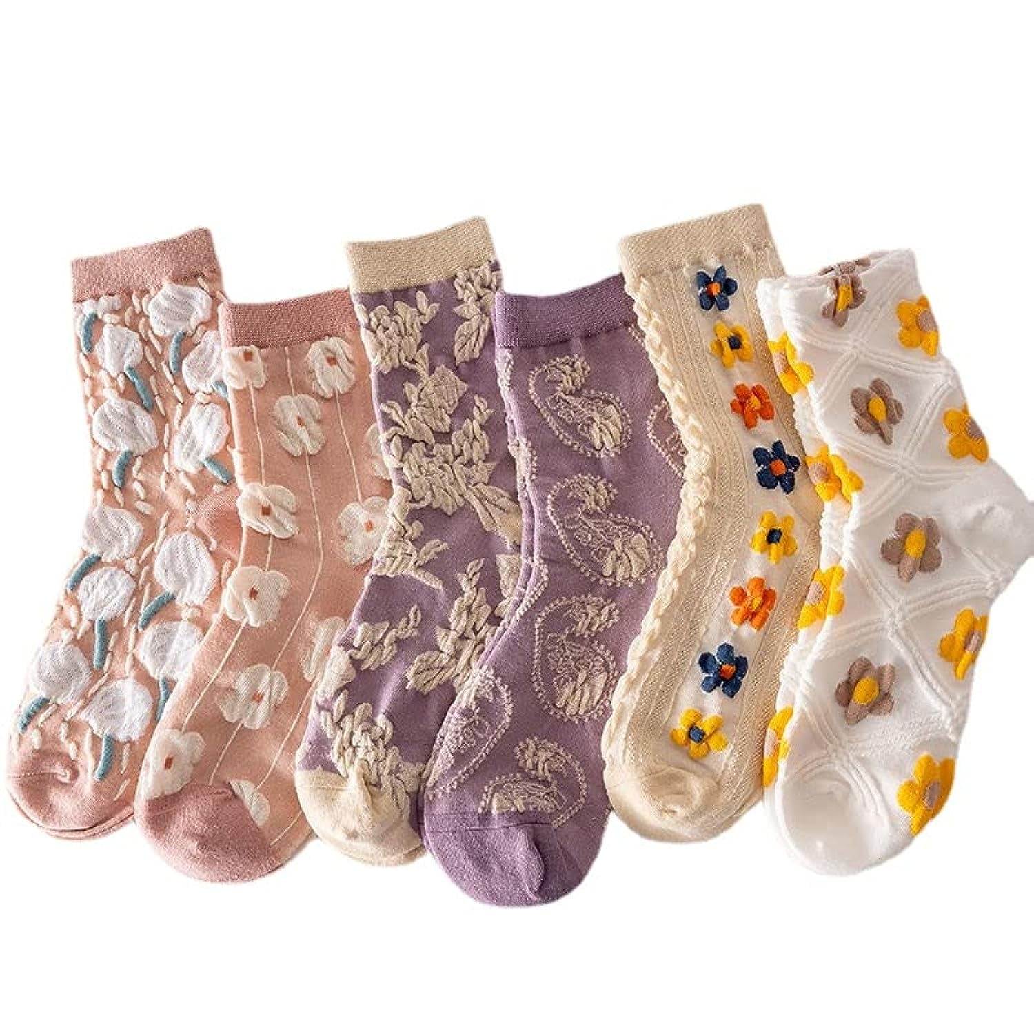 Holzlrgus 6-Pack Cute Girly Stylish Floral Cottoncore Ankle Socks for ...