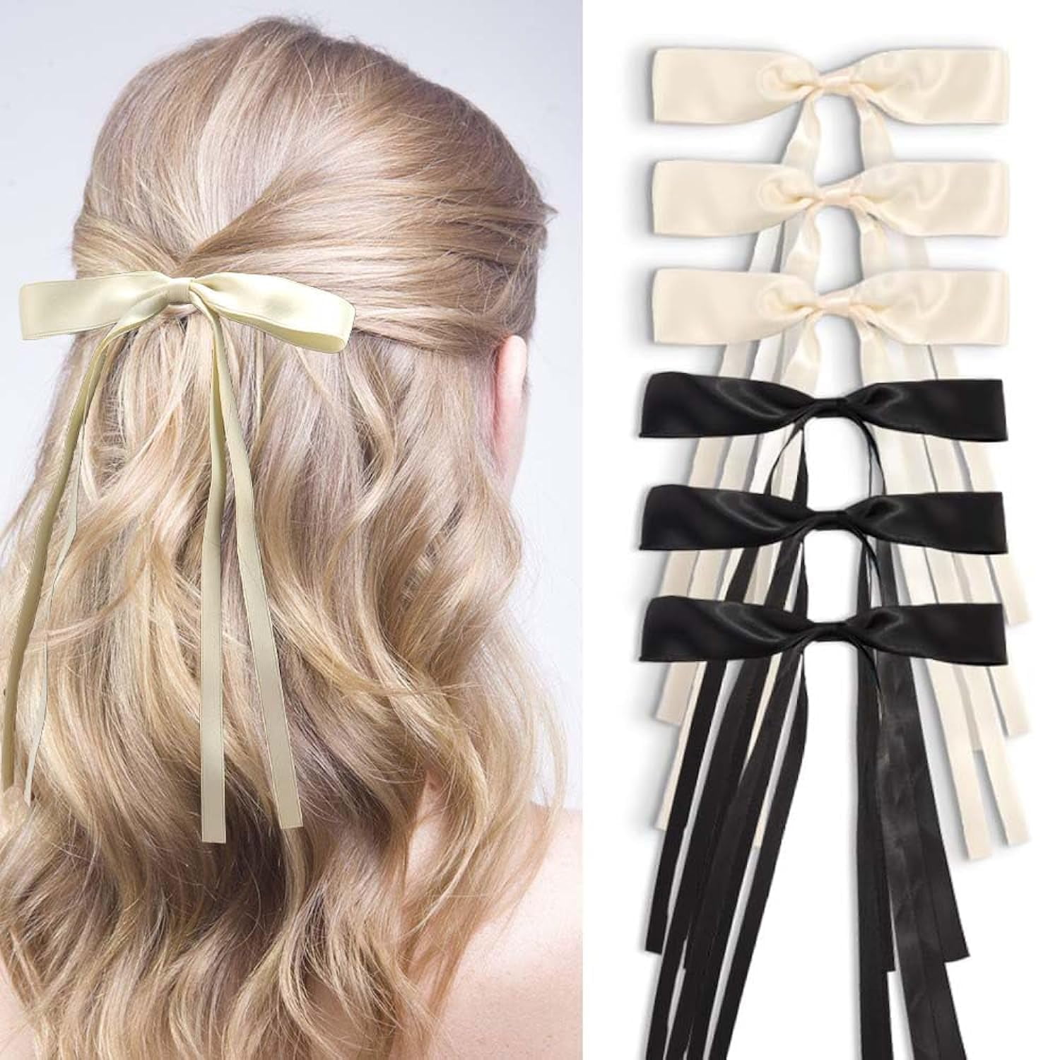 Holzlrgus 6pcs Silky Satin Hair Bows Clips for Women Girls, Hair Bows ...