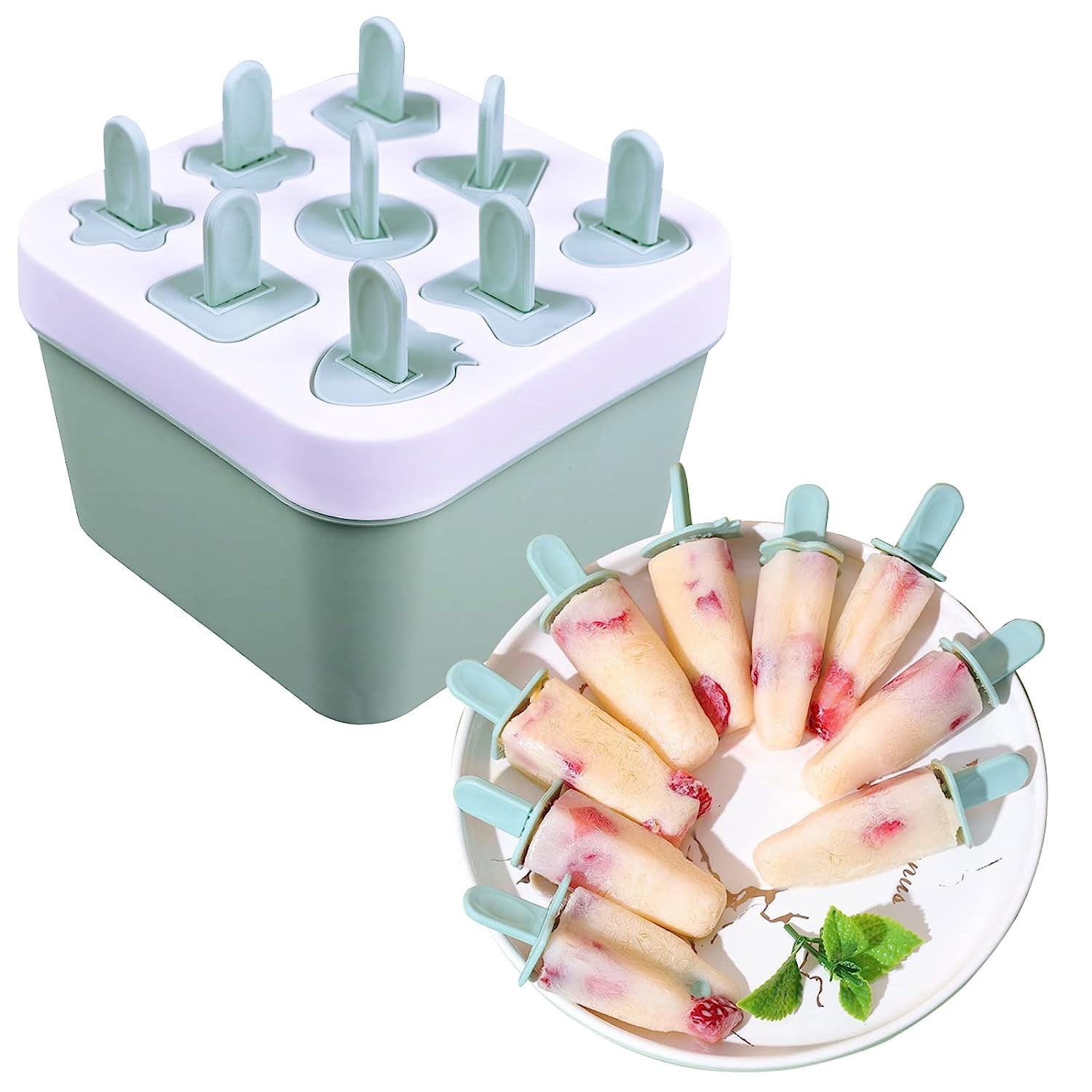 Holzlrgus 9 Piece Ice Pop Molds, Reusable Homemade Silicone Popsicles ...