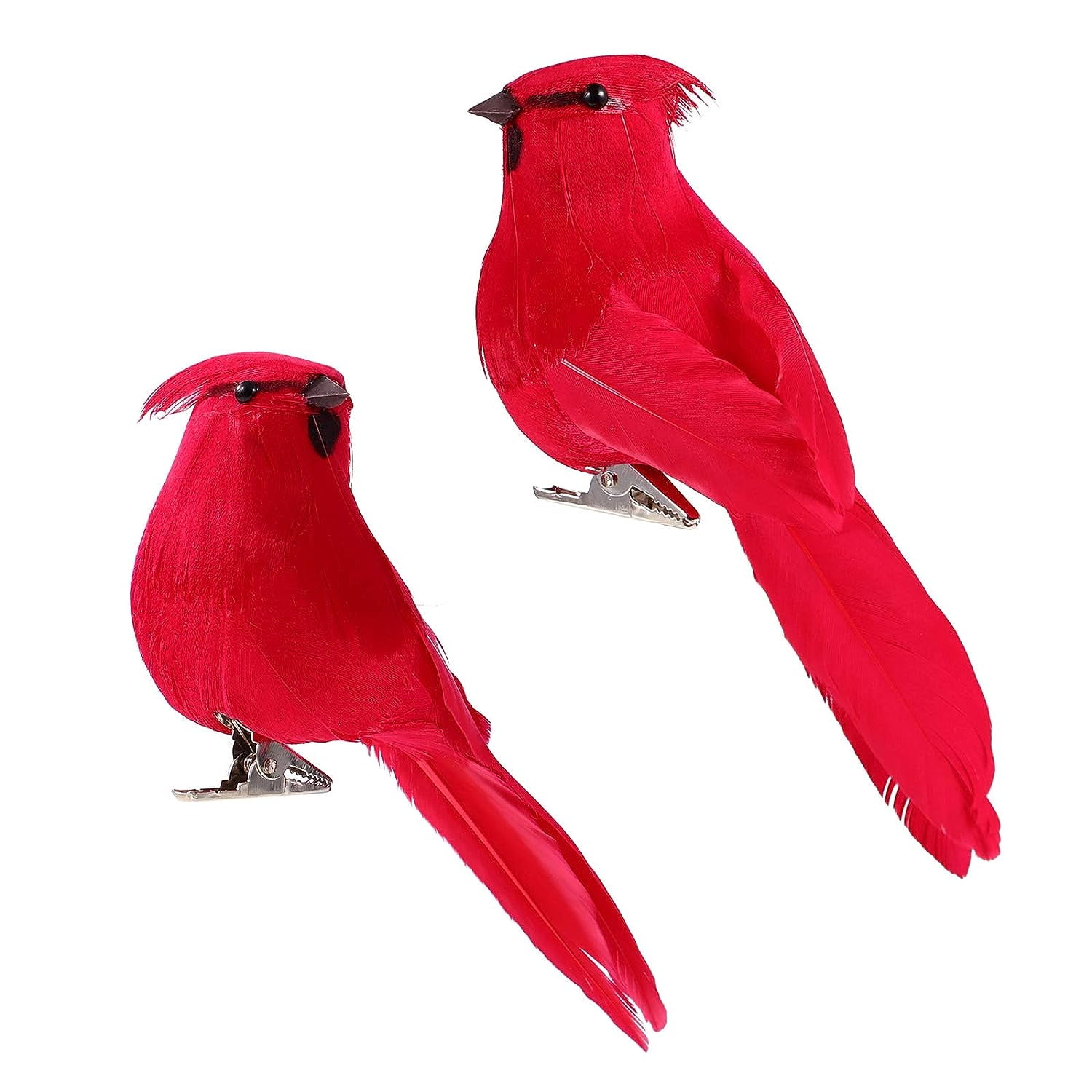 Holzlrgus Artificial Red Cardinal Birds with Clip Simulated Foam Bird ...