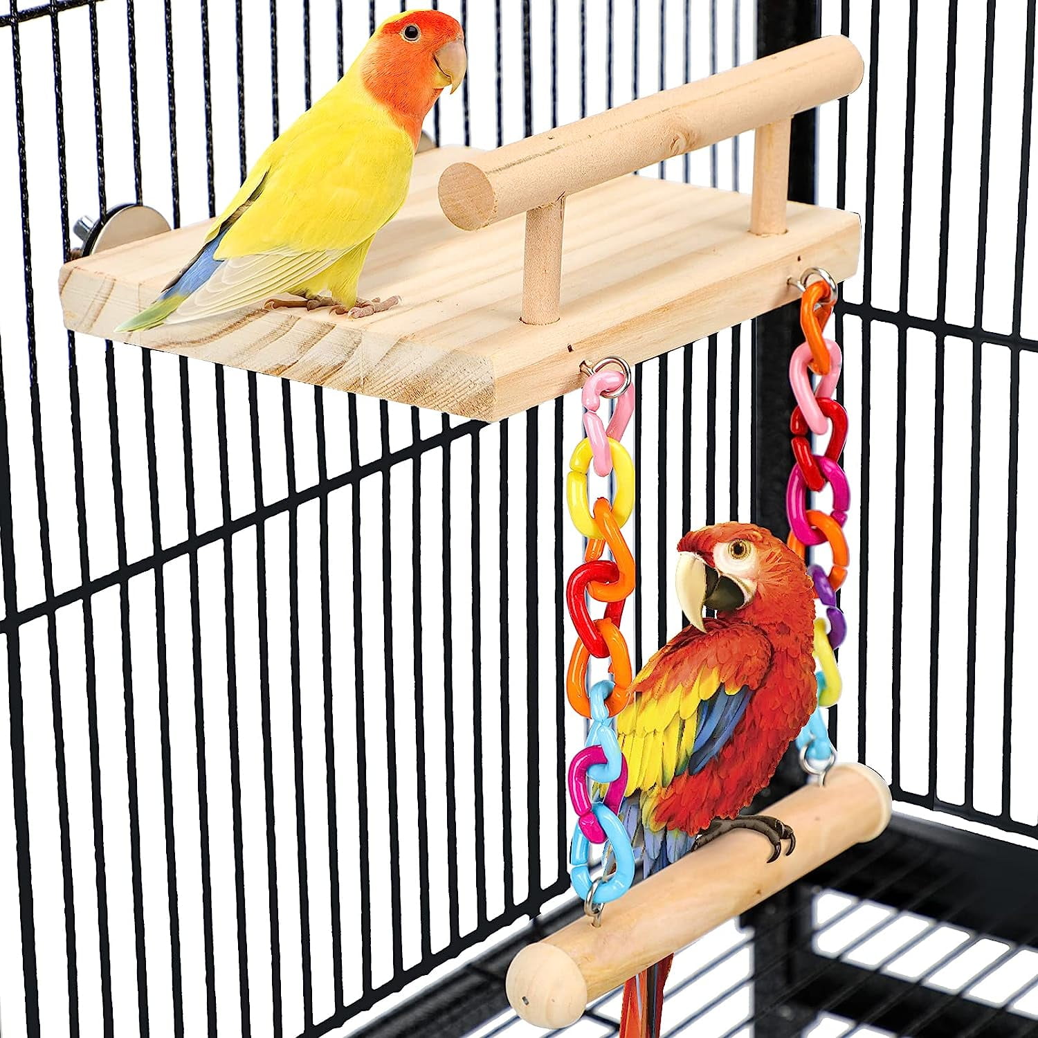 Holzlrgus Bird Perches Cage Toys - Wooden Platform Play Gyms Exercise ...