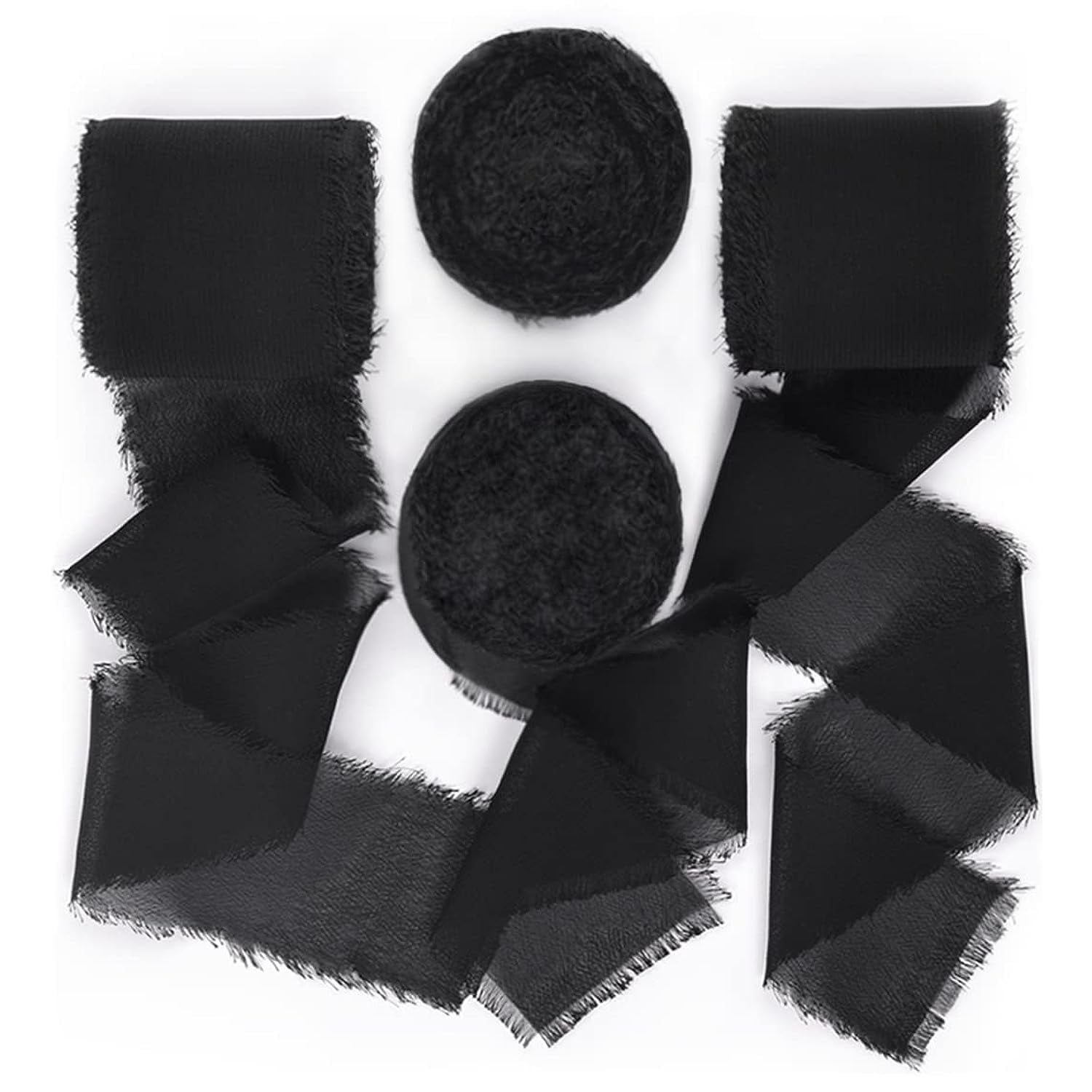 Holzlrgus Black Handmade Fringe Chiffon Silk Ribbon 1-3/4" x 7Yd 4 ...