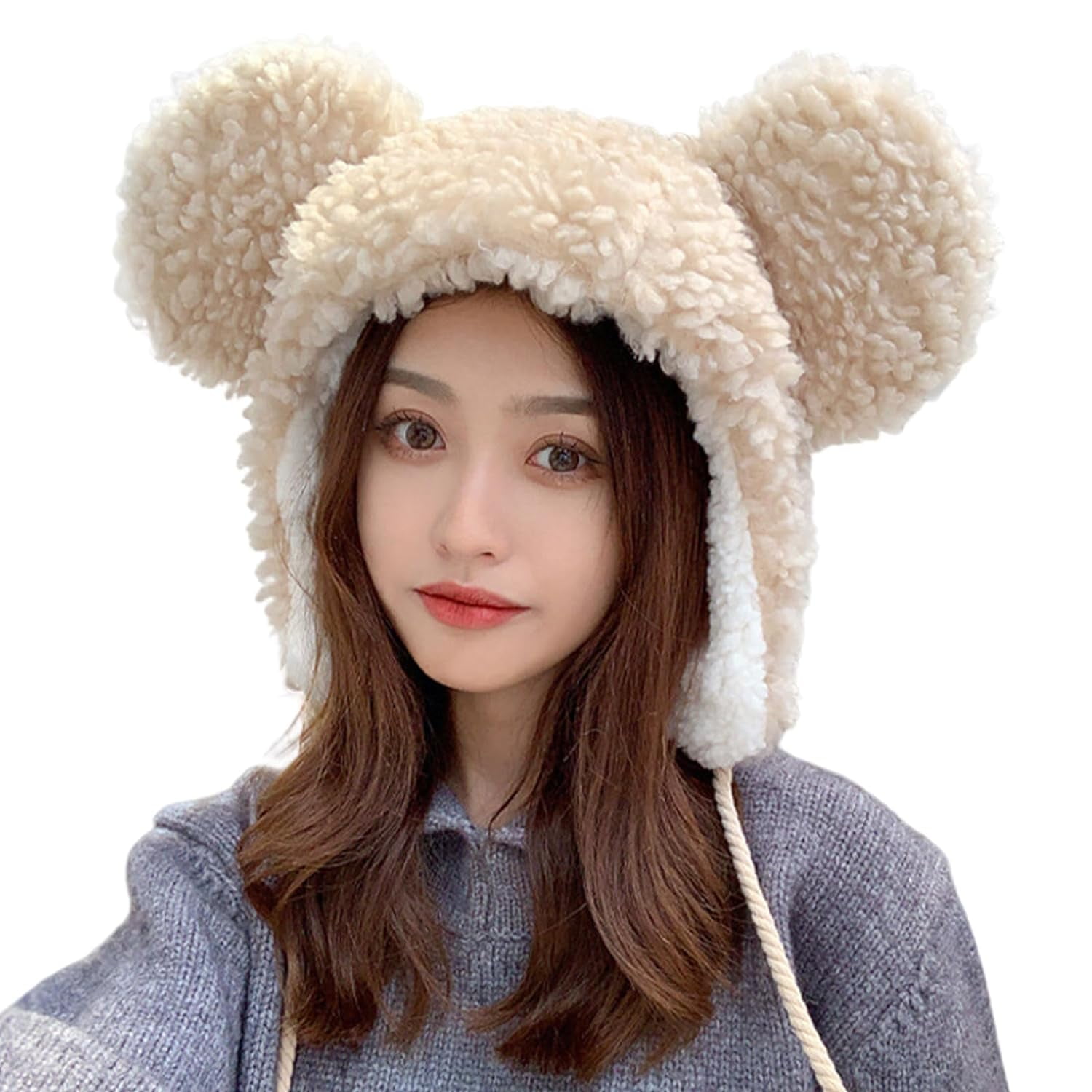 Holzlrgus Faux Fur Hat with Bear Ear for Women Girls Cute Winter Hat ...