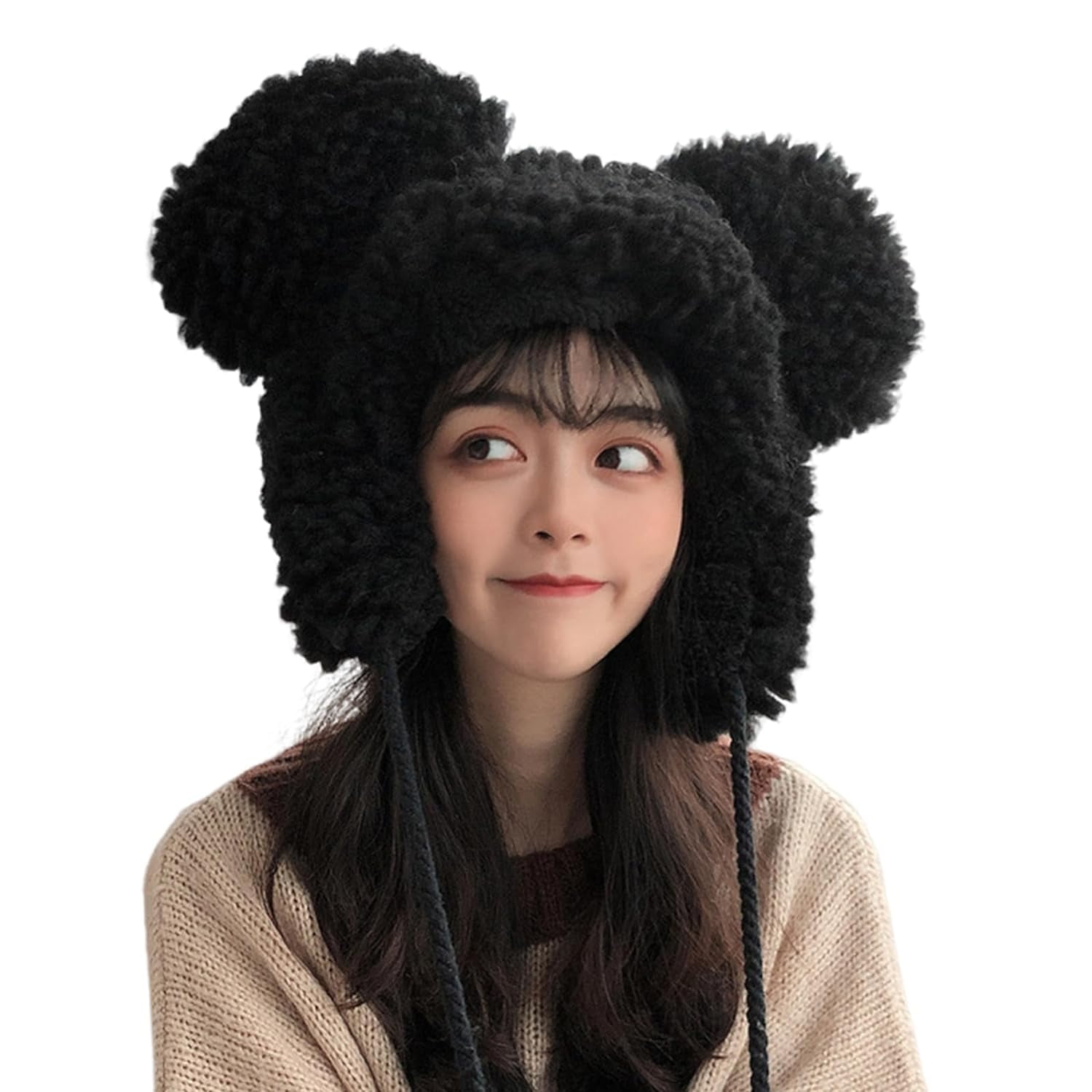 Holzlrgus Faux Fur Hat with Bear Ear for Women Girls Cute Winter Hat ...