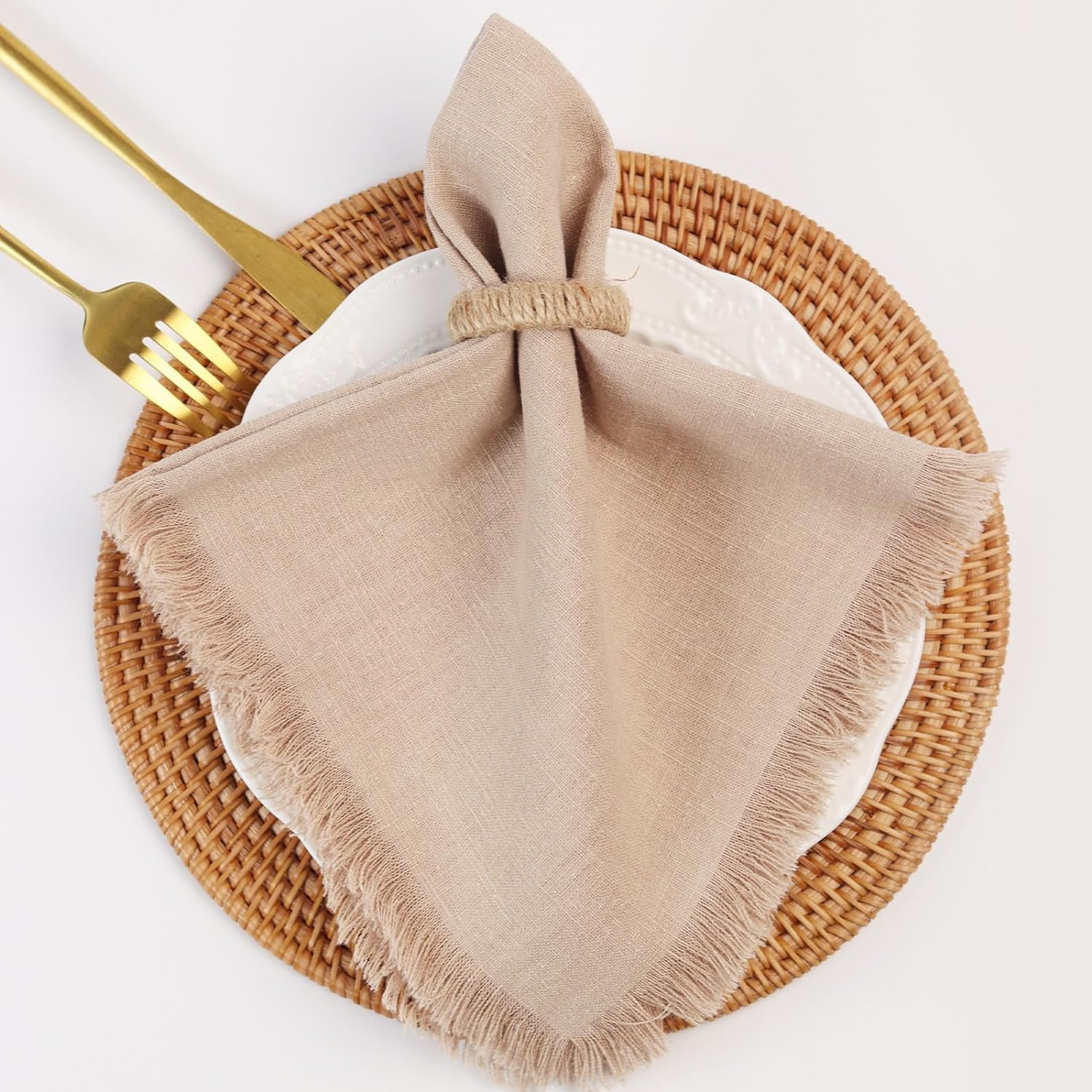 Holzlrgus Handmade Cloth Napkins, Linen Cloth Napkins with Fringe, 18 x ...