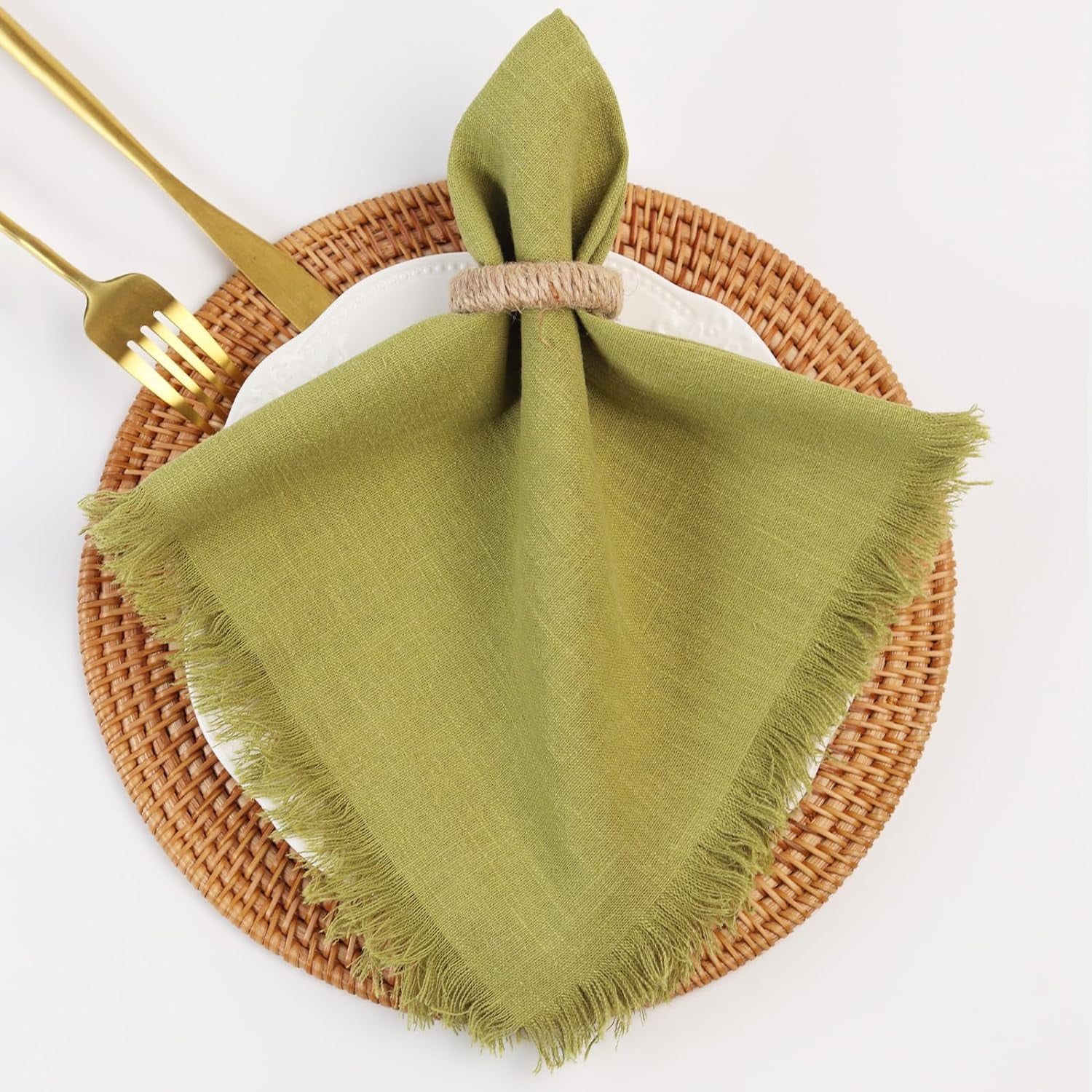 Holzlrgus Handmade Cloth Napkins, Linen Cloth Napkins with Fringe, 18 x ...