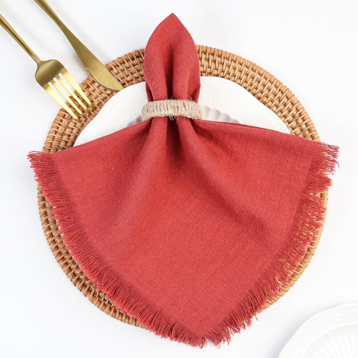 Holzlrgus Handmade Cloth Napkins, Linen Cloth Napkins with Fringe, 18 x ...