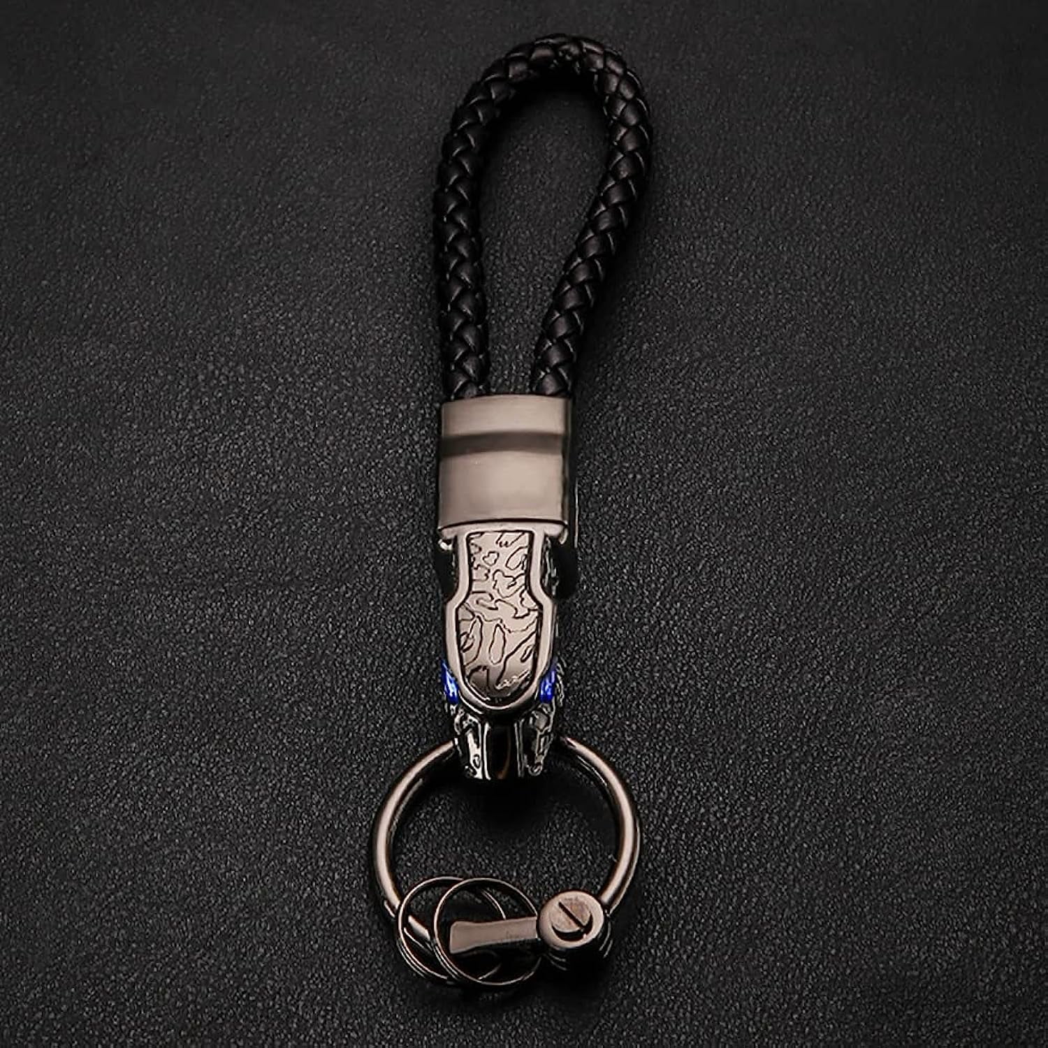 Holzlrgus Leather Cord Key Chain - Metal Leopard Head Car Keychain with ...