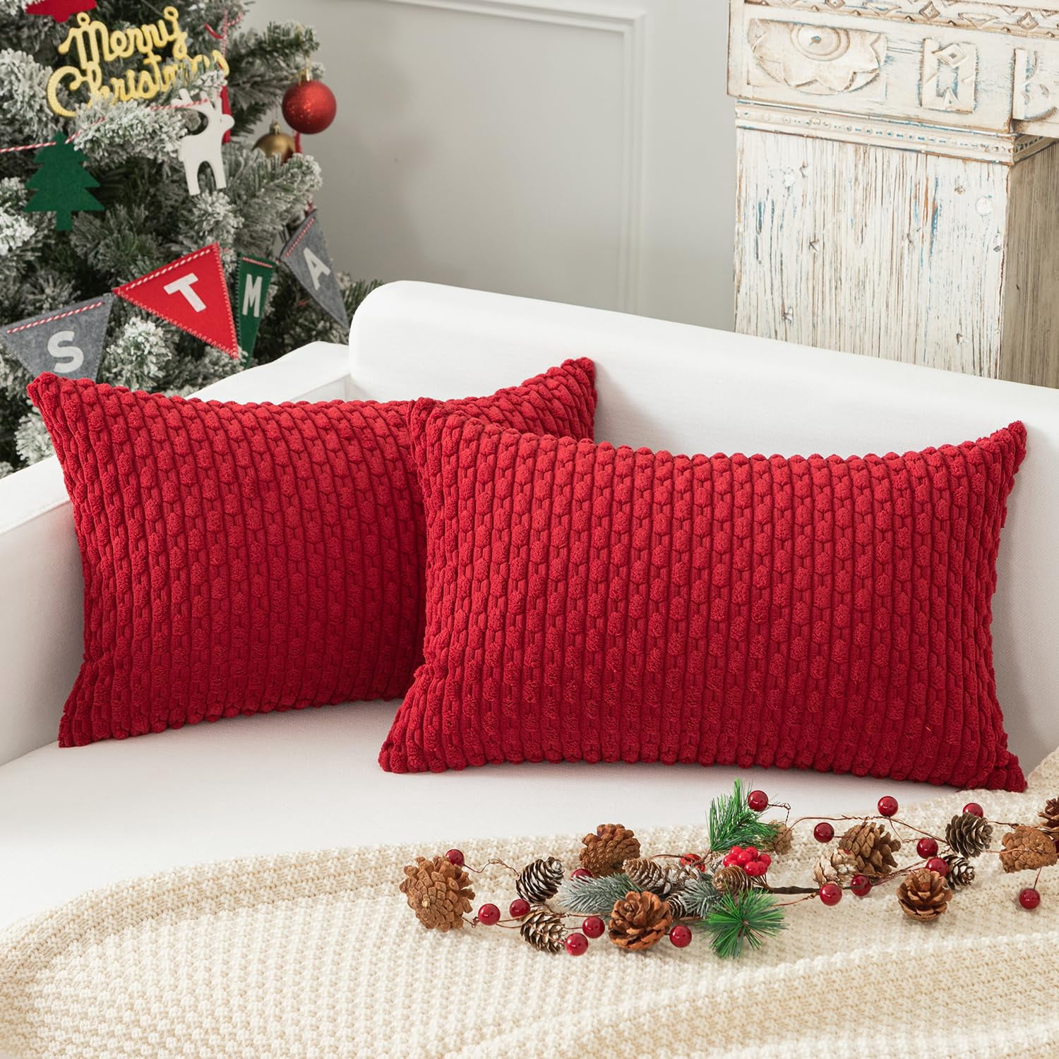 Holzlrgus Lumbar Throw Pillow Covers Ultra Soft Solid Striped Corduroy ...