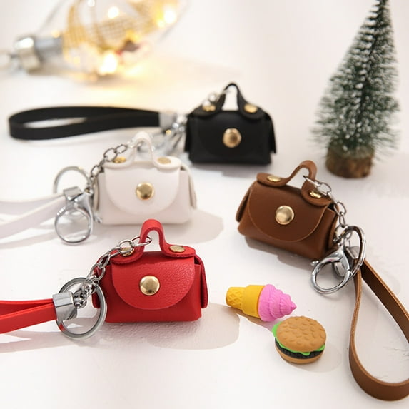 Holzlrgus Mini Faux Leather Keychain Handbag Pendant with Earphone and ...
