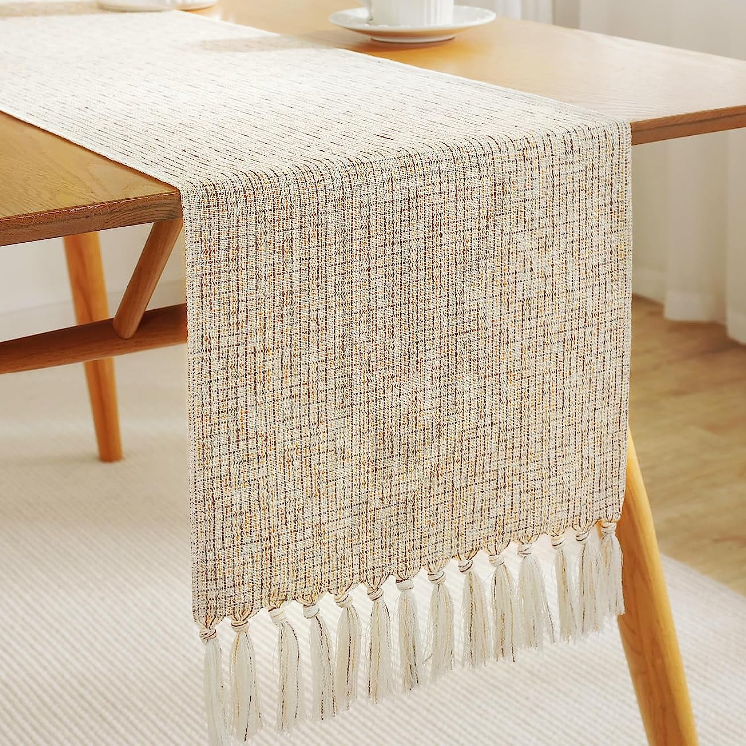 Holzlrgus Rustic Table Runner with Tassels, Boho Farmhouse Table ...