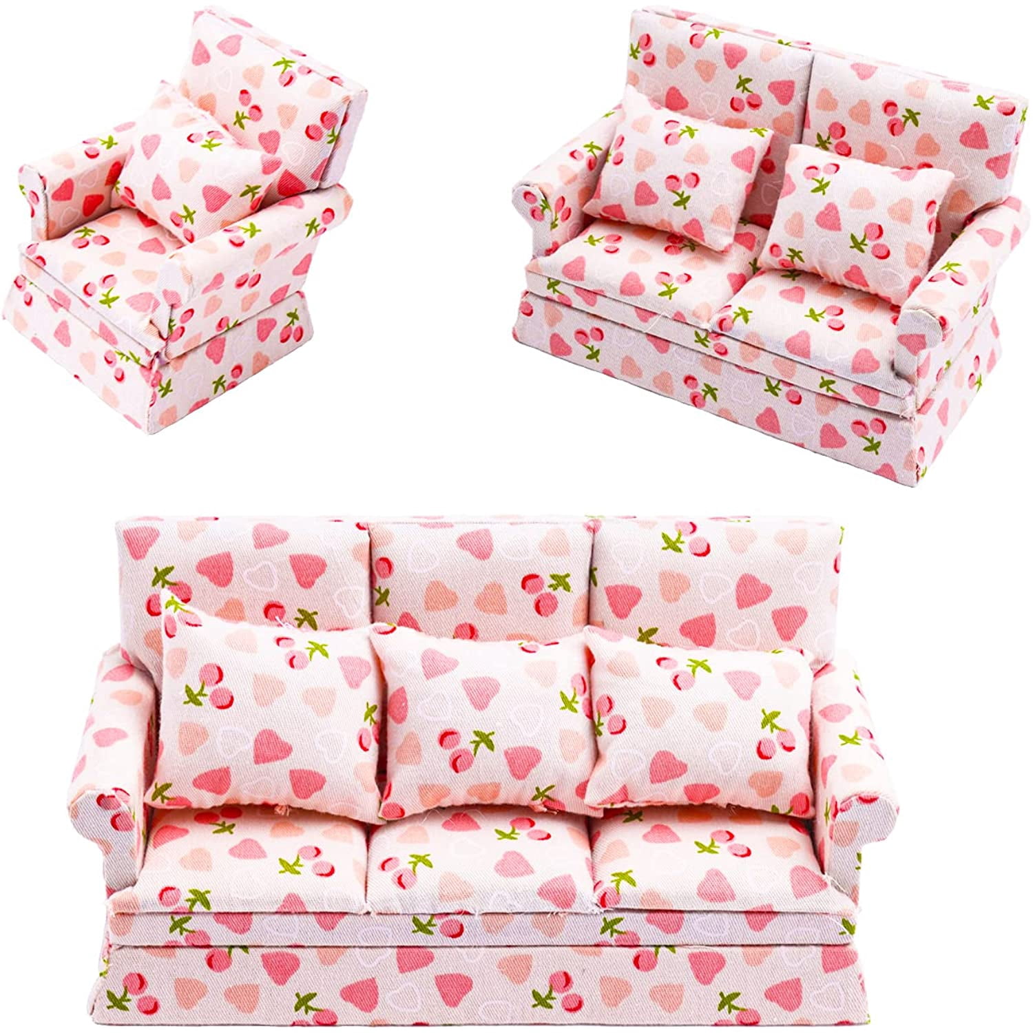 Holzlrgus Scale Mini House Wooden Furniture Sofa Pink Miniature Couch ...