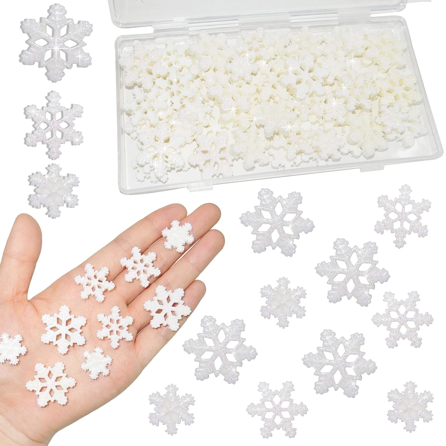 Holzlrgus 60 Pcs Glittery Mini Snowflakes, White Plastic Ornaments for ...