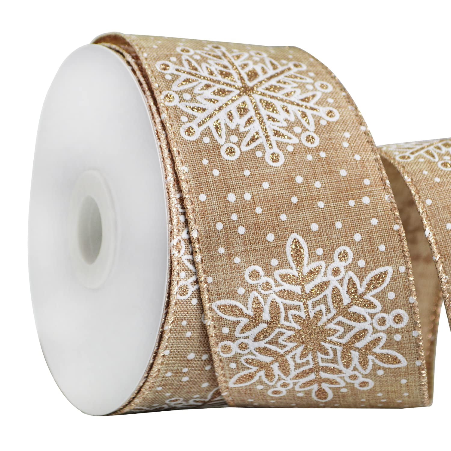 Holzlrgus Snowflakes Satin Wired Ribbon, 2.5'' x 10 Yards, Burlap ...
