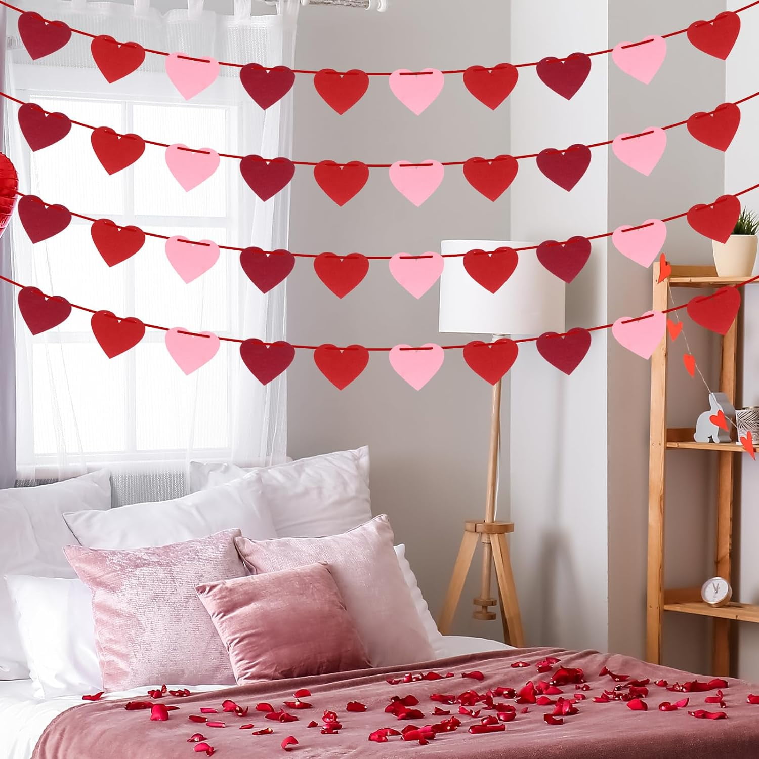 Holzlrgus Valentines Day Decor, 40 Red Felt Hearts Garland - NO DIY ...