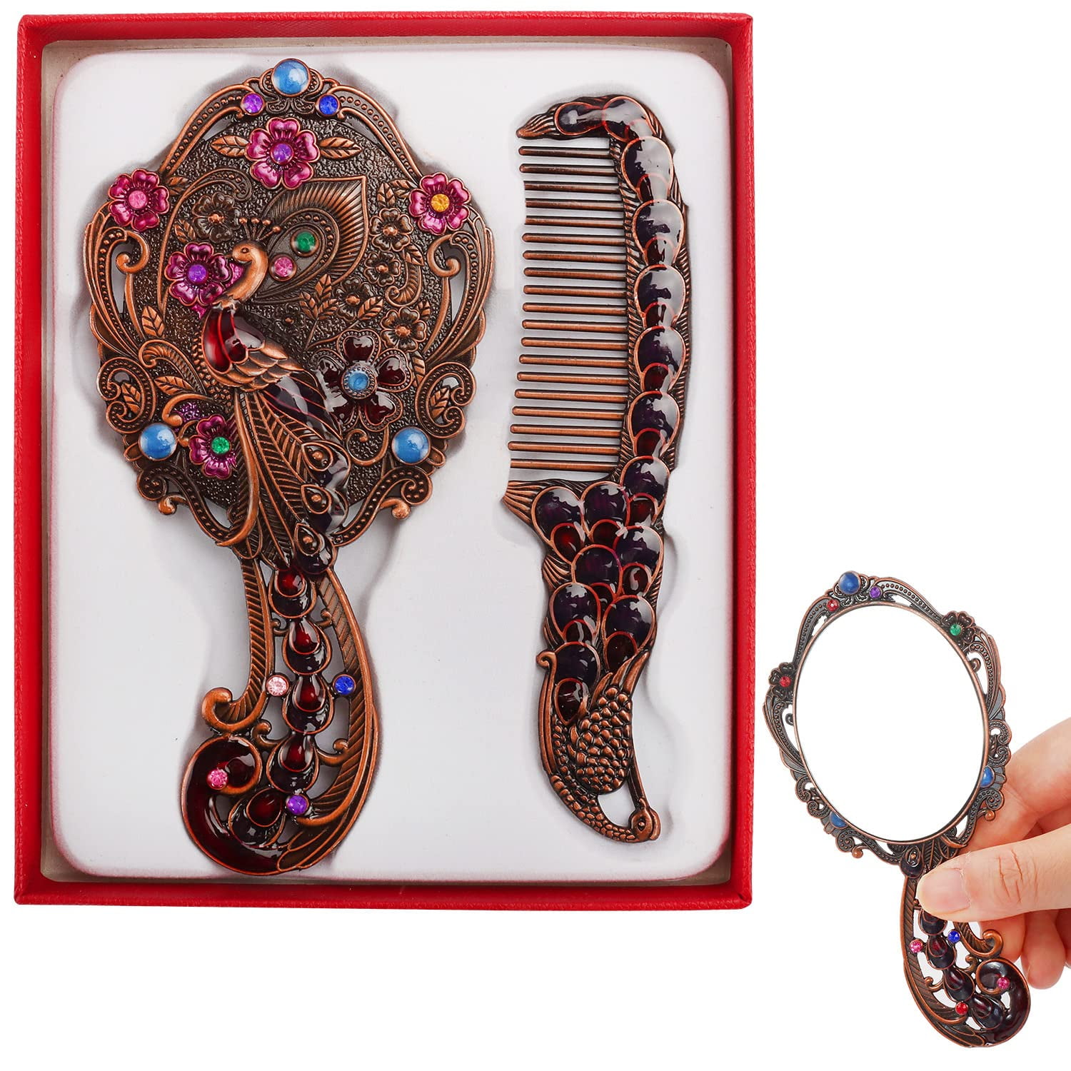 Holzlrgus Vintage Handheld Mirror - Antique Comb Set Decorative Metal ...