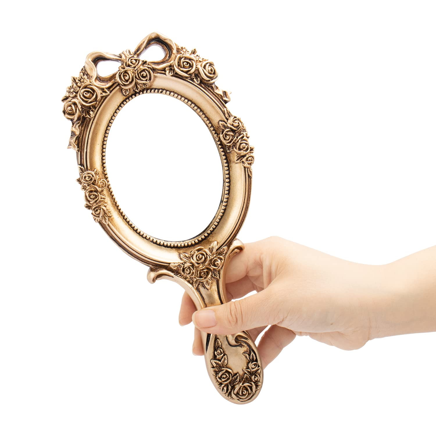 Holzlrgus Vintage Handheld Mirror - Embossed Flower Makeup Mirror ...