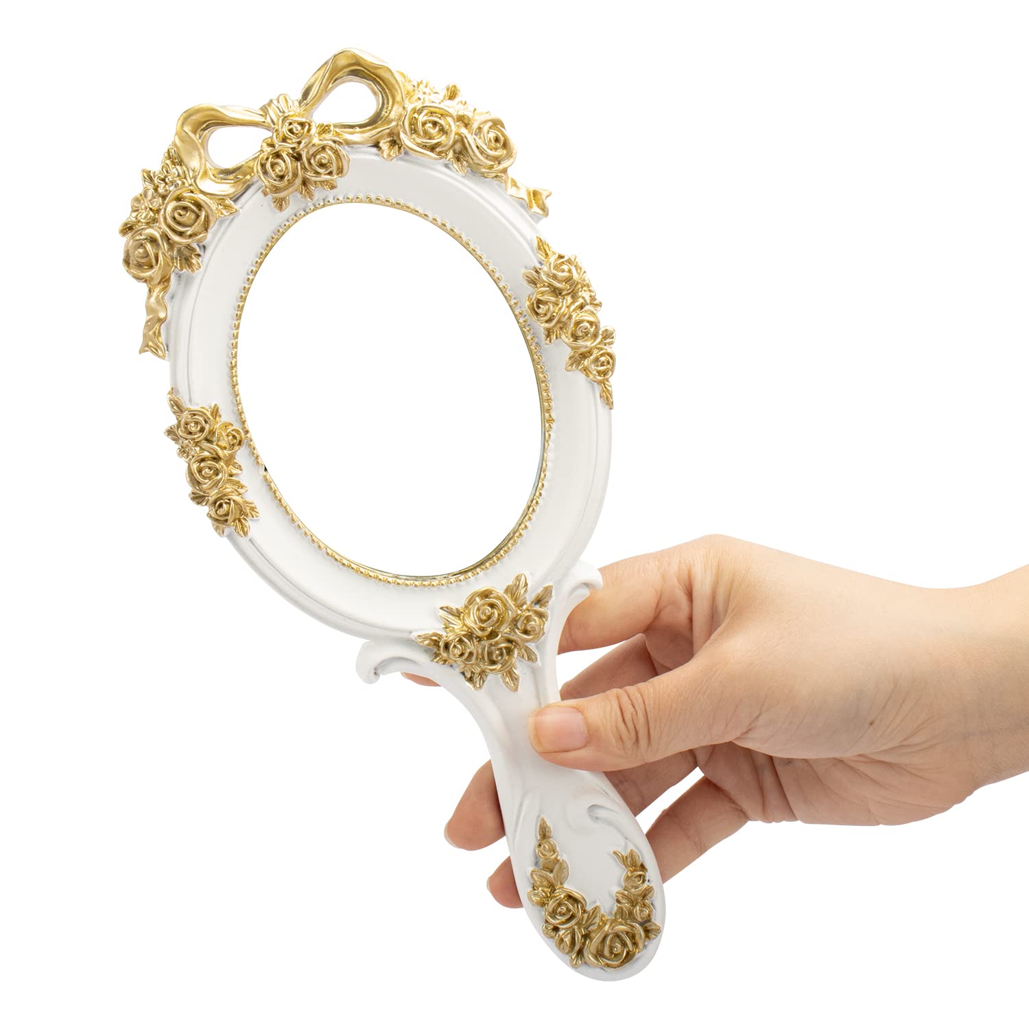 Holzlrgus Vintage Handheld Mirror - Embossed Flower Makeup Mirror ...