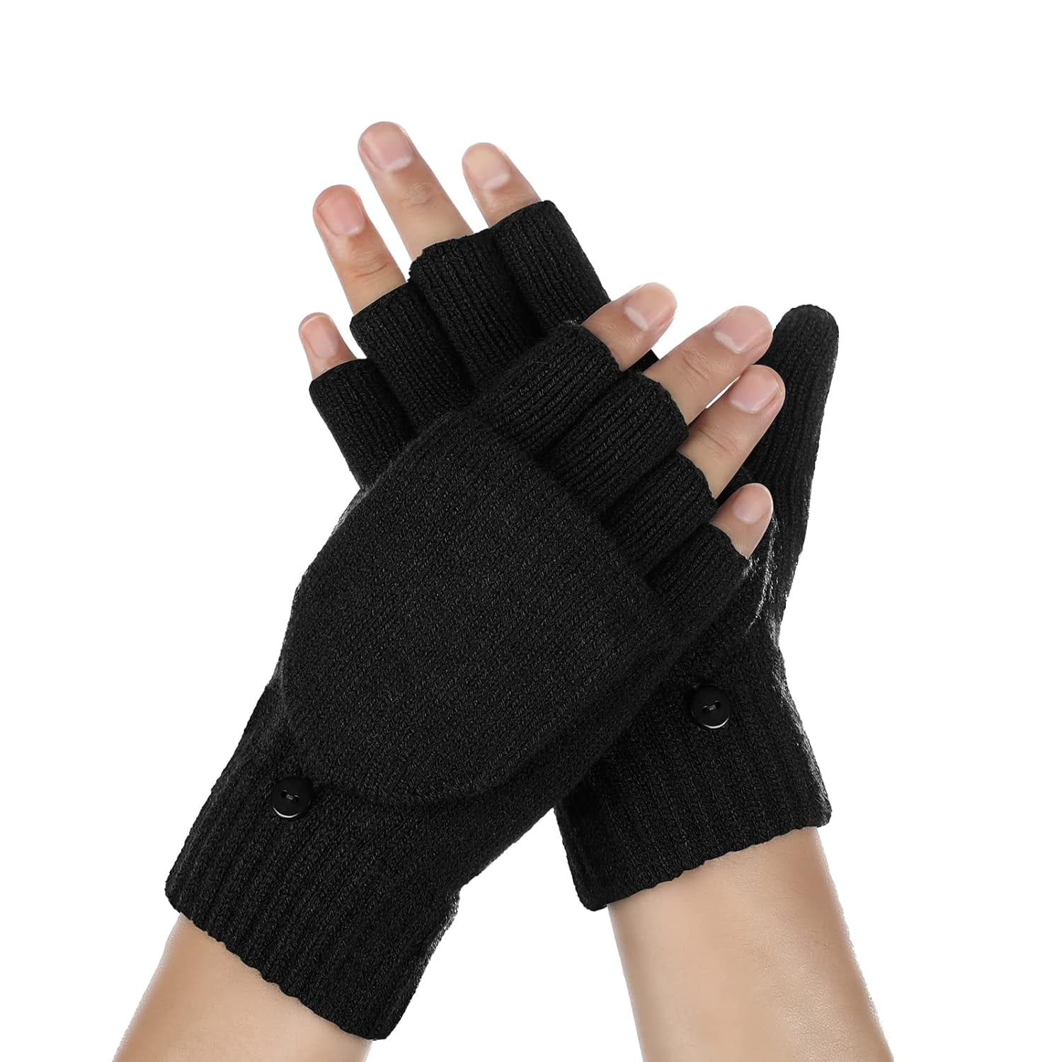 Holzlrgus Winter Fingerless Gloves for Men Women, Convertible Warm Half ...