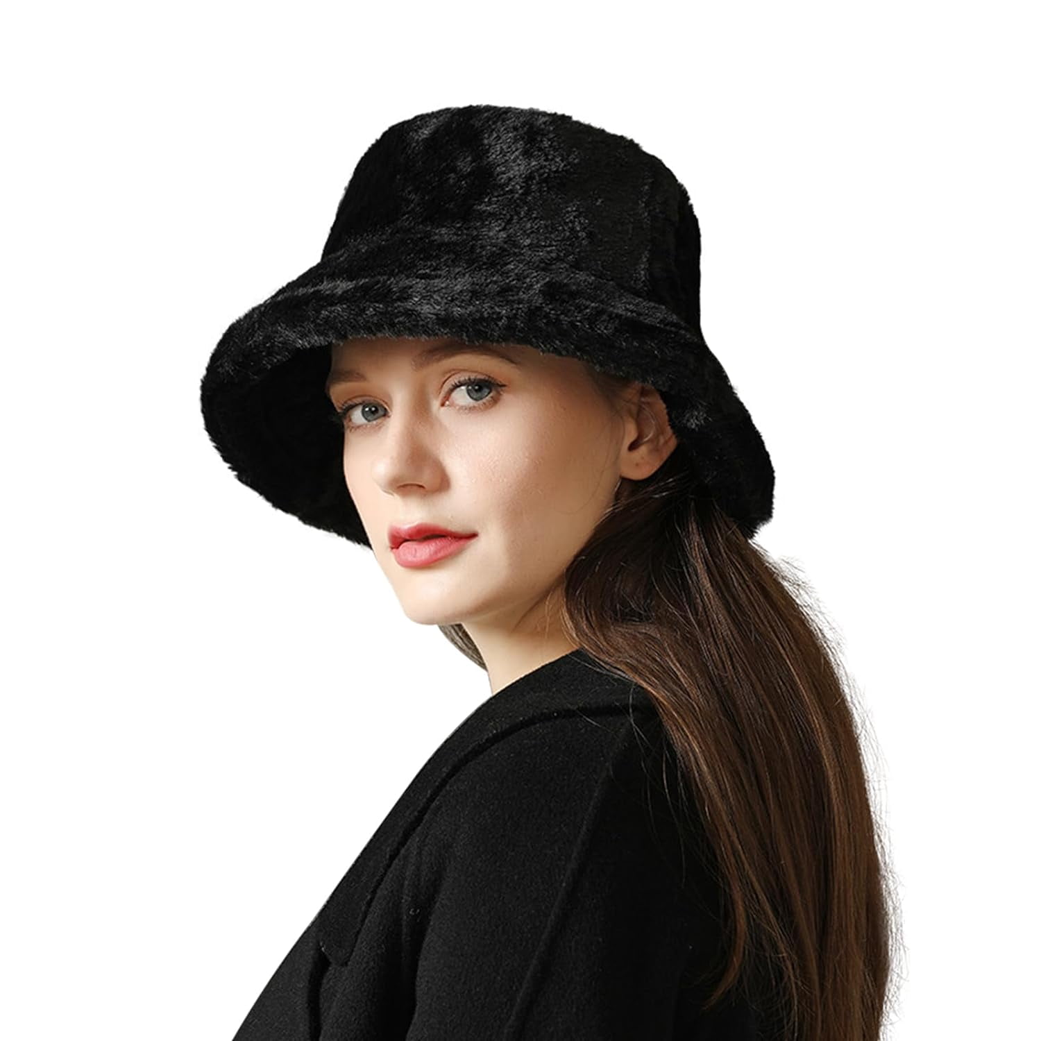 Holzlrgus Winter Fluffy Bucket Hat for Women Girls Fuzzy Warm Bucket ...