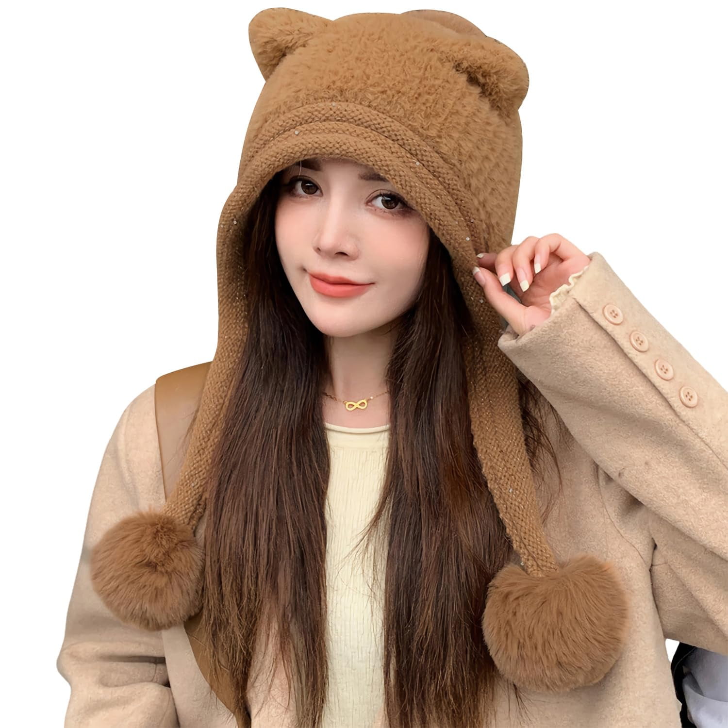 Holzlrgus Women Winter Sherpa Beanie Hats Knit Ear Flaps Peruvian Cover ...