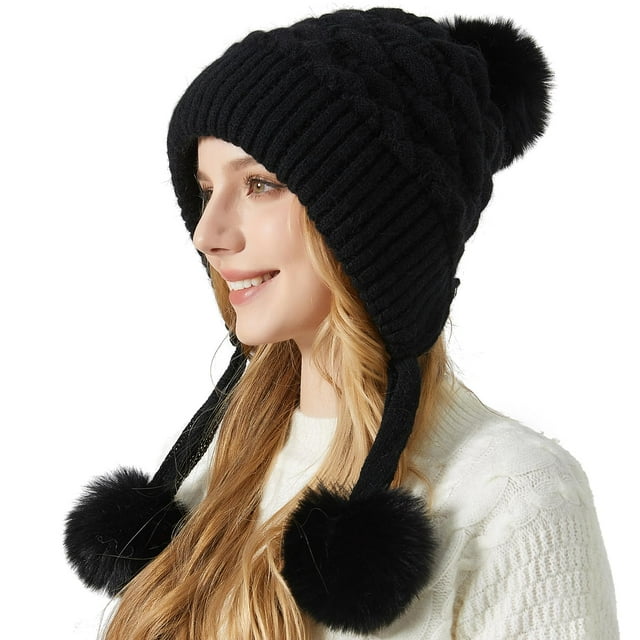 Holzlrgus Women Winter Sherpa Beanie Hats Knit Ear Flaps Peruvian Cover ...