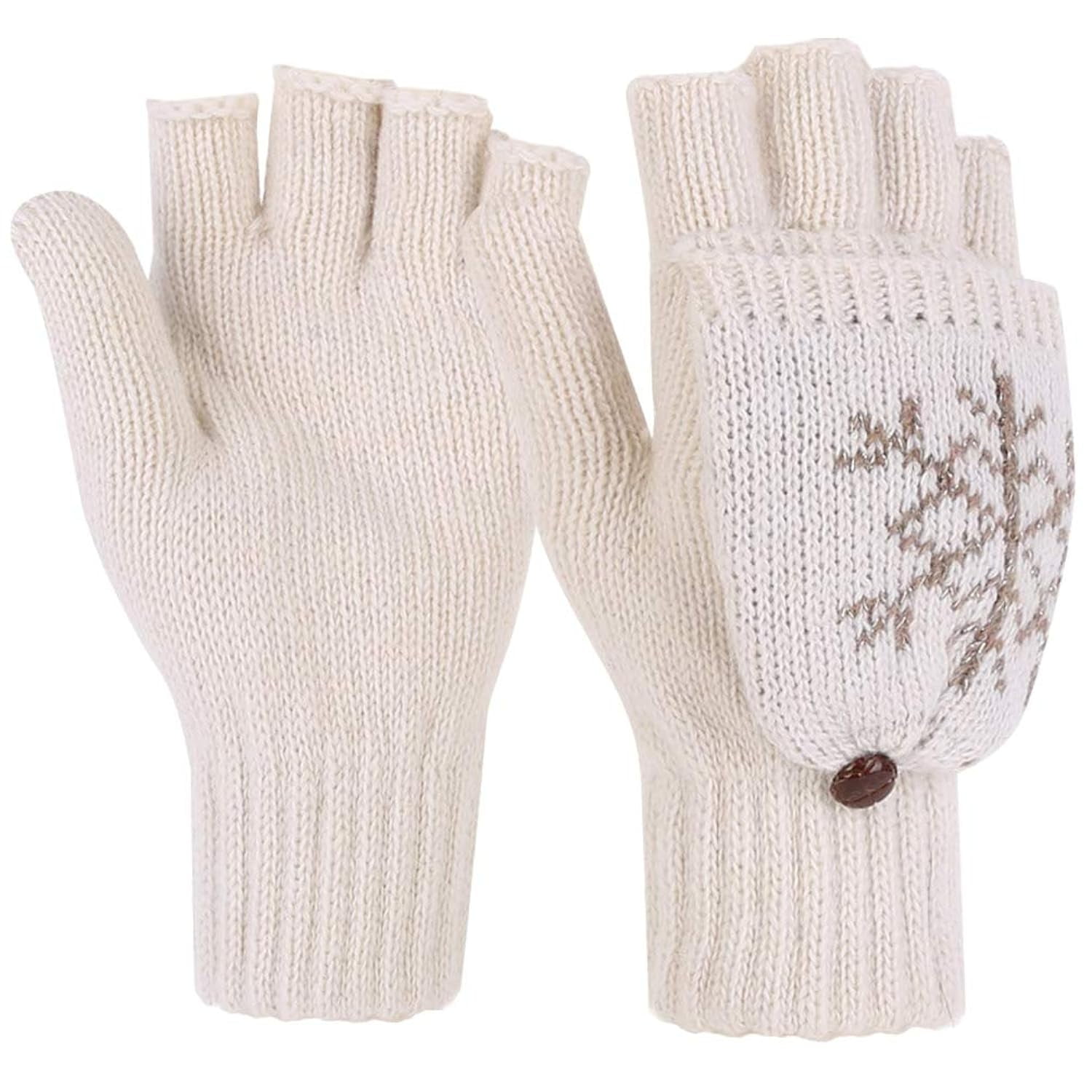 Holzlrgus Women Winter Warm Wool Blend Knitted Convertible Gloves with ...
