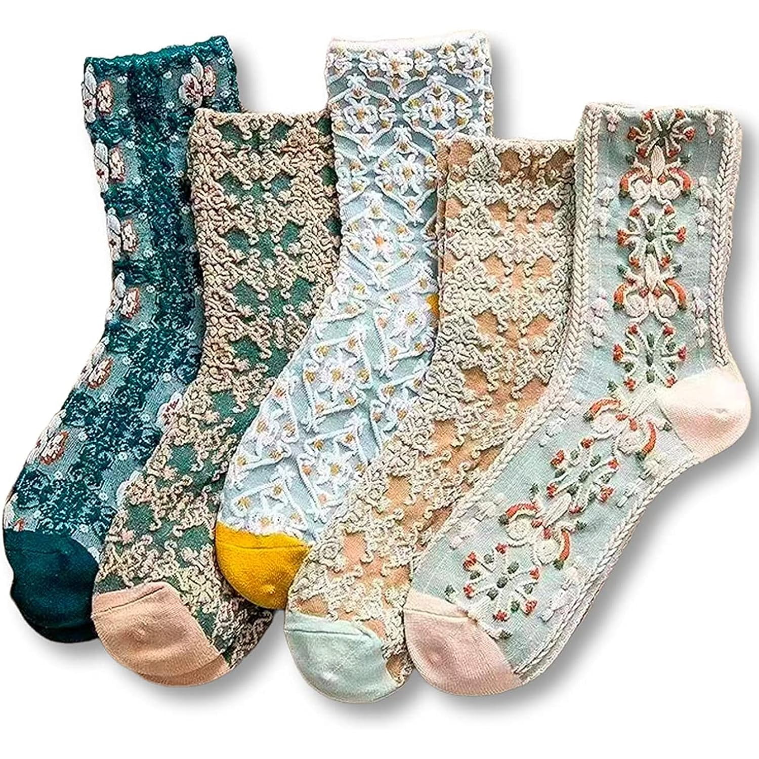 Holzlrgus Women's Cute Vintage Floral Patterned Cotton Crew Socks Teen ...