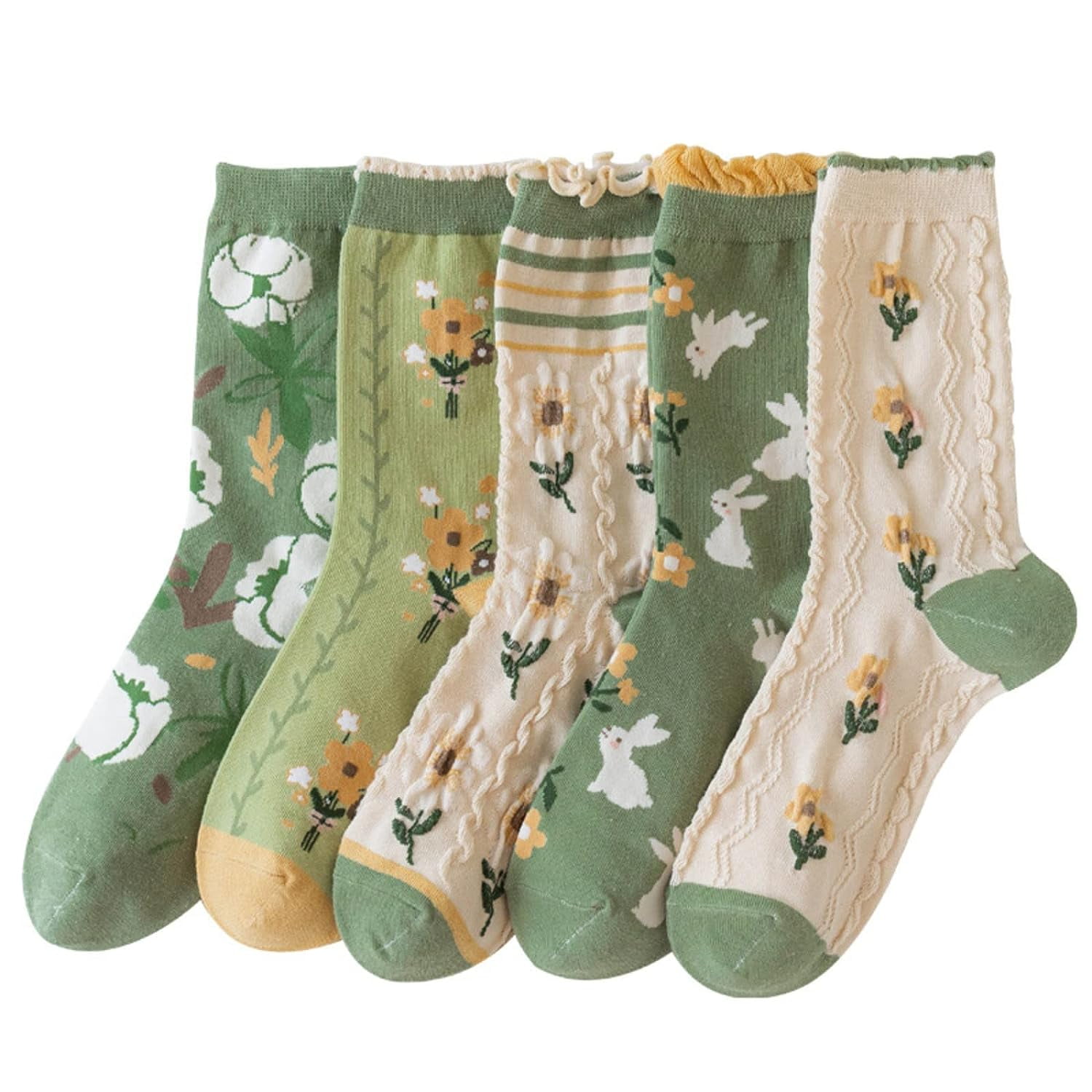 Holzlrgus Women's Cute Vintage Floral Patterned Cotton Crew Socks Teen ...