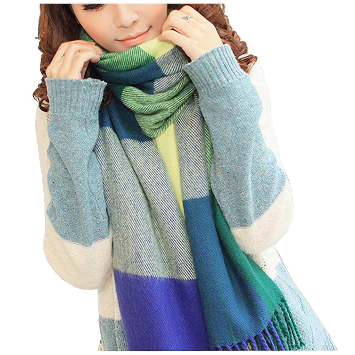 Holzlrgus Women's Long Plaid Blanket Chunky Oversized Winter/Fall Warm ...