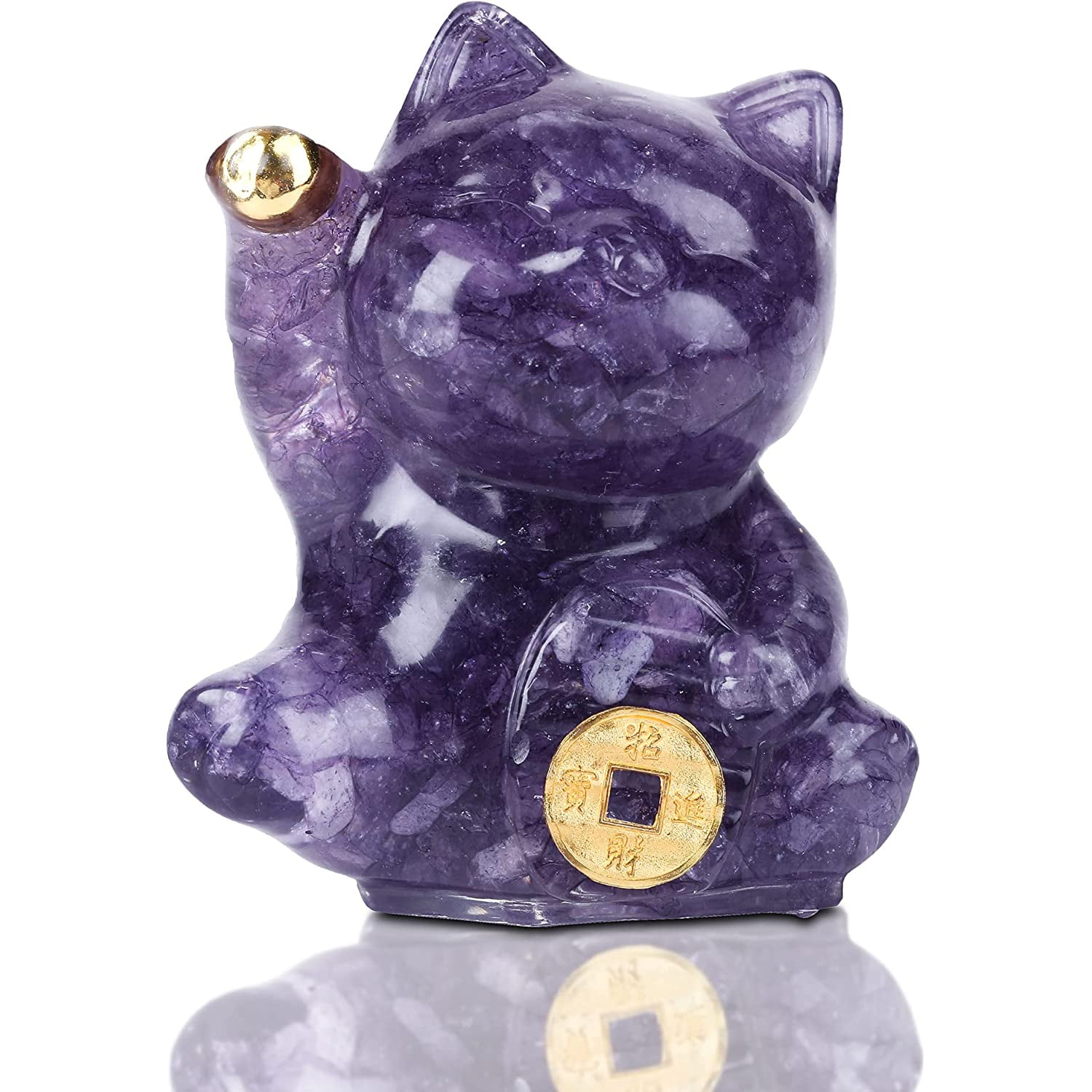 Holzlrgus Yellow Crystal Lucky Cat Figurine Hand Carved Maneki Neko ...